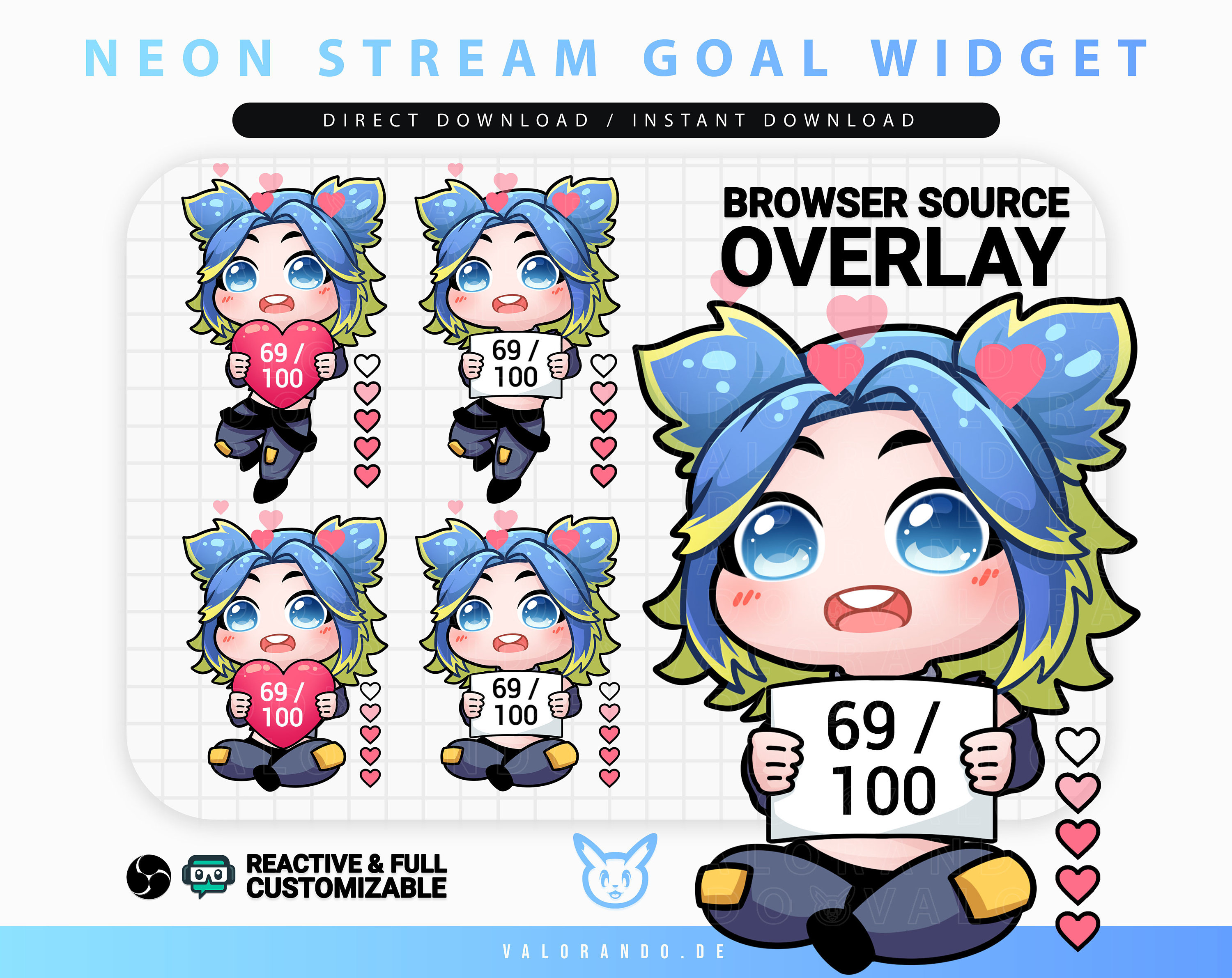 Stream Goal Widget Neon Valorant Widget Overlay for OBS & Streamlabs ...