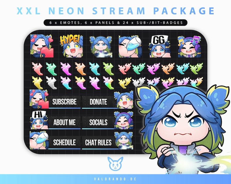 XXL STREAM PACKAGE Neon Valorant Emotes, Panels and Sub-/bit-badges ...