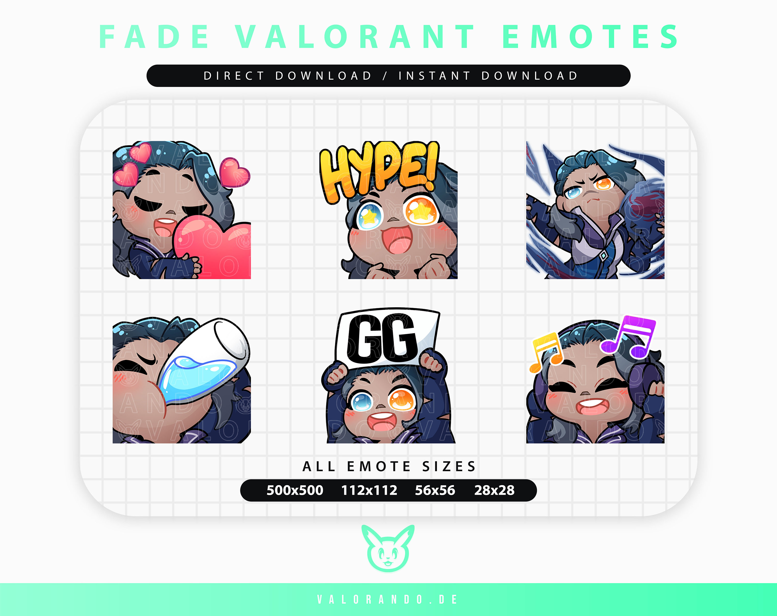 VALORANT FADE EMOTES 6 Twitch Discord Youtube Streaming Cute Chibi Fade ...