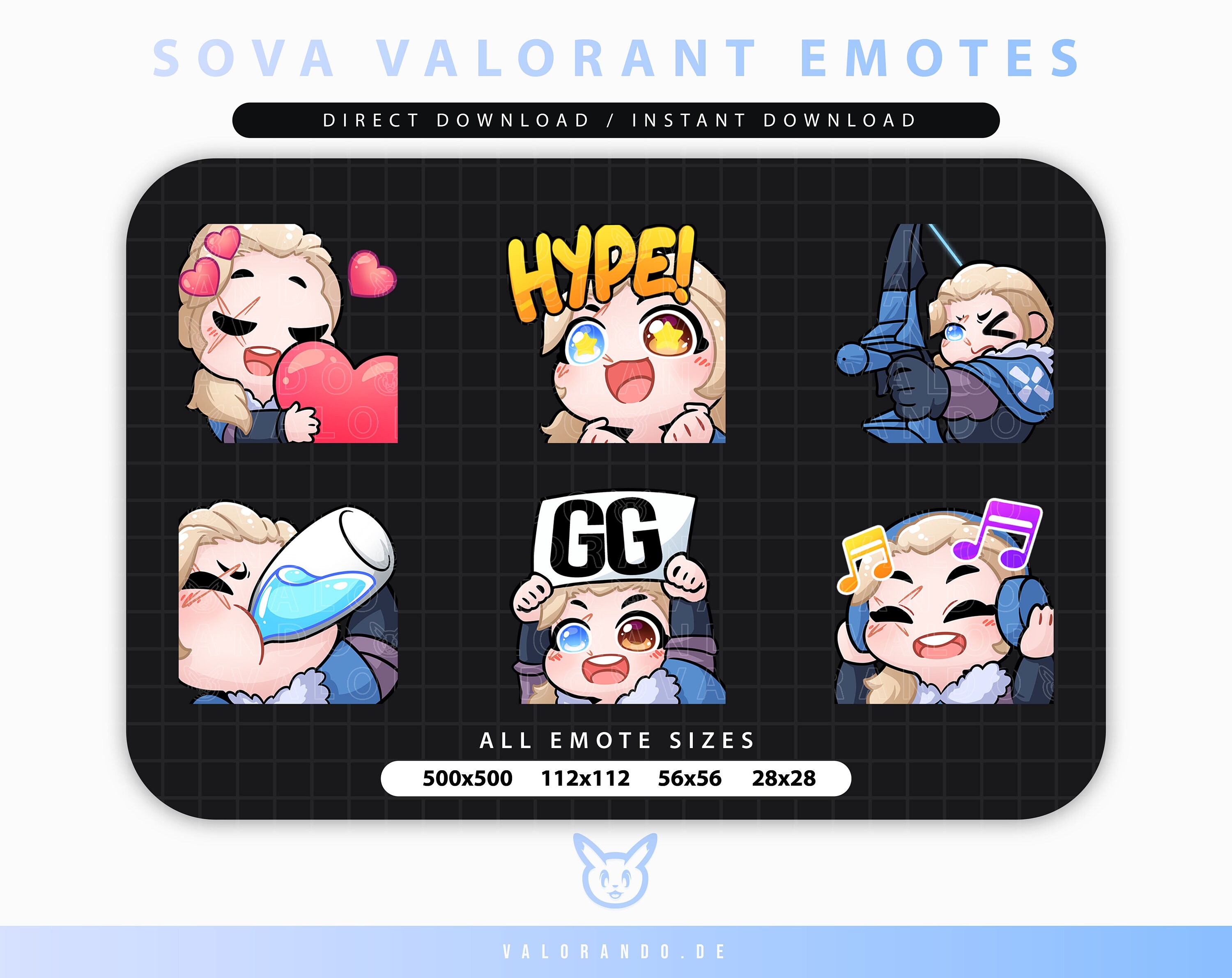 VALORANT SOVA EMOTES (6) | Twitch | Discord | Youtube | Streaming ...