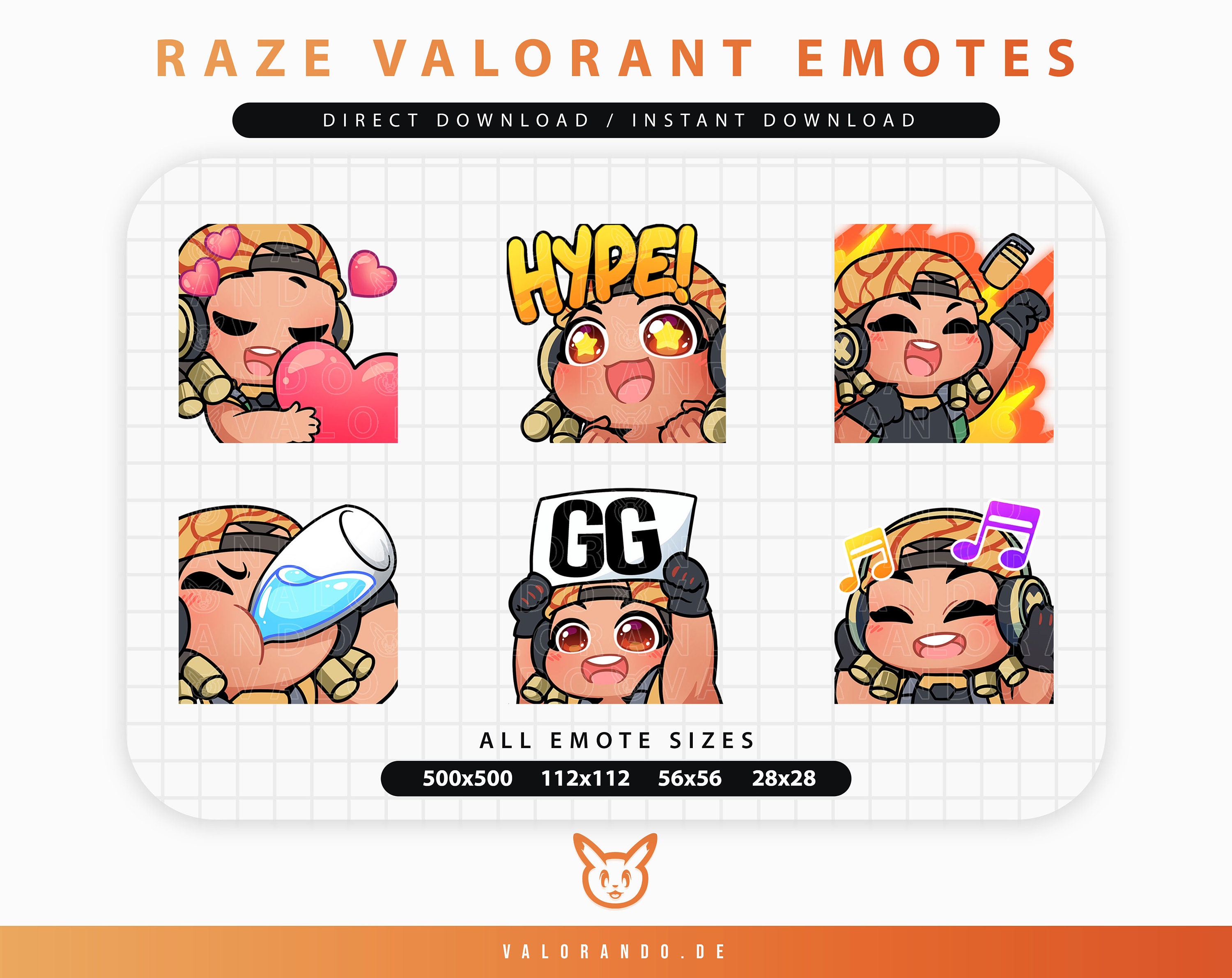 VALORANT RAZE EMOTES (6) | Twitch | Discord | Youtube | Streaming ...