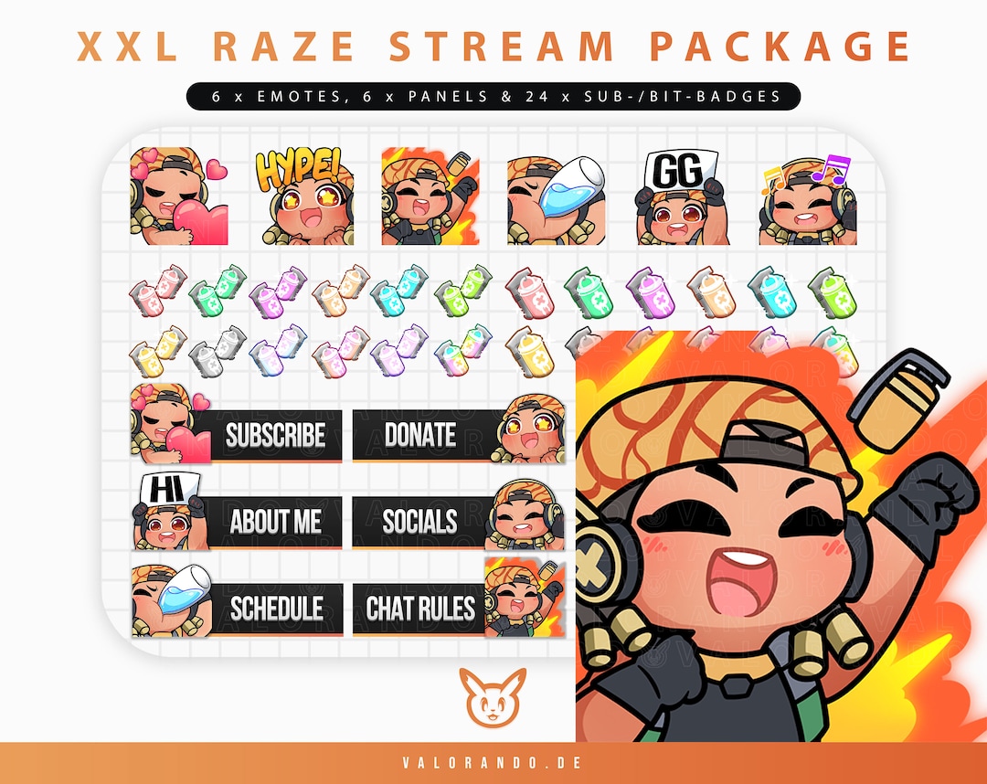 XXL STREAM PACKAGE Raze Valorant Emotes, Panels and Sub-/bit-badges ...