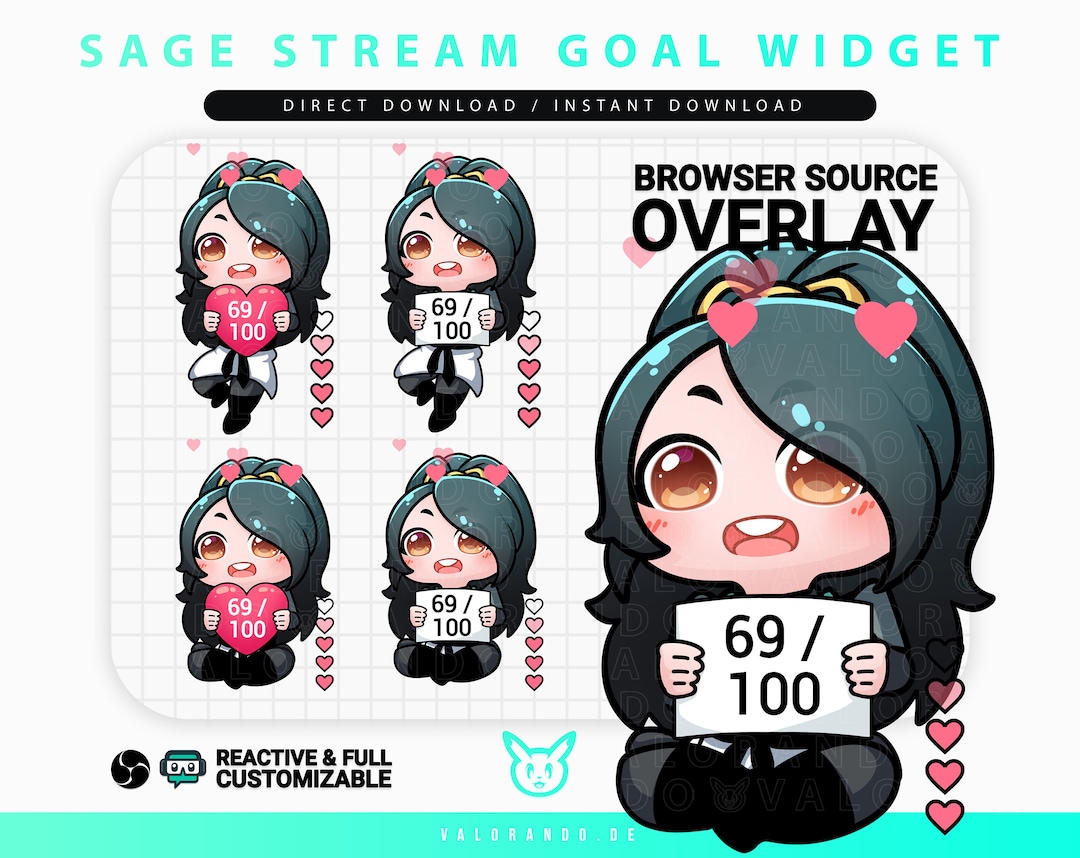 Stream Goal Widget Sage Valorant Widget Overlay OBS & Streamlabs | Cute ...