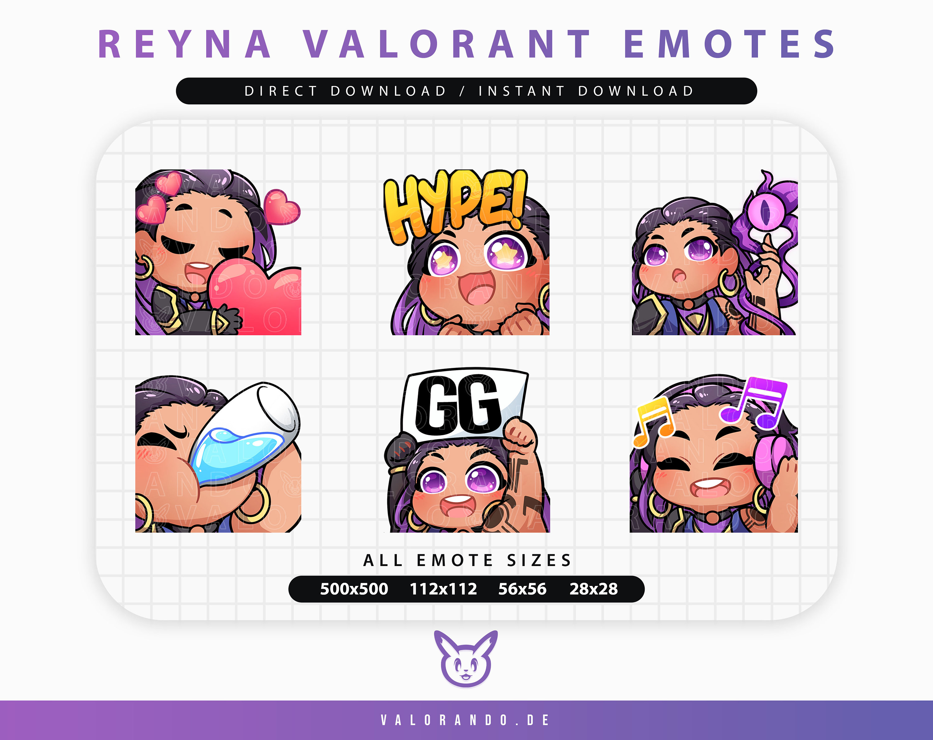 VALORANT REYNA EMOTES 6 Twitch Discord Youtube Streaming Cute Chibi ...