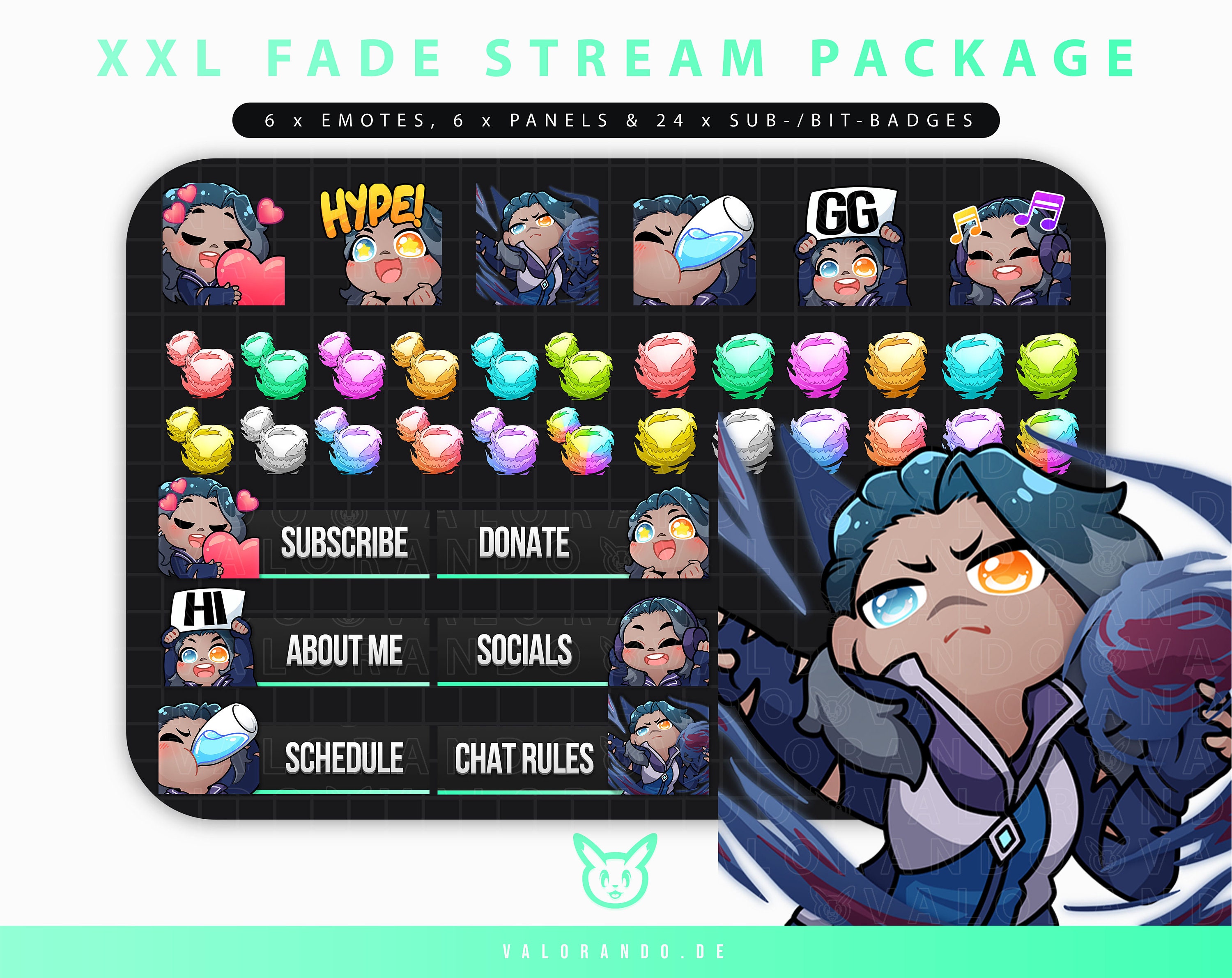 XXL STREAM PACKAGE Fade Valorant Emotes, Panels and Sub-/bit-badges ...
