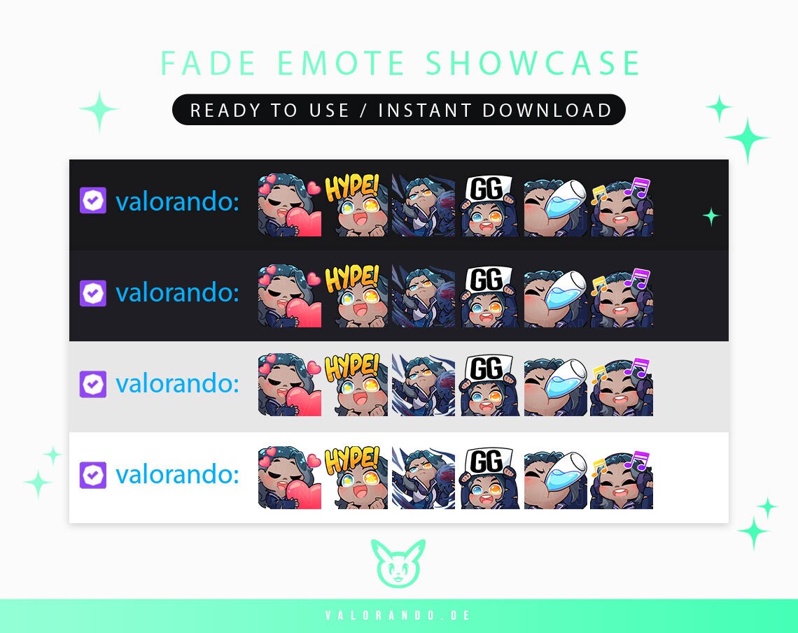 VALORANT FADE EMOTES 6 Twitch Discord Youtube Streaming Cute Chibi Fade ...