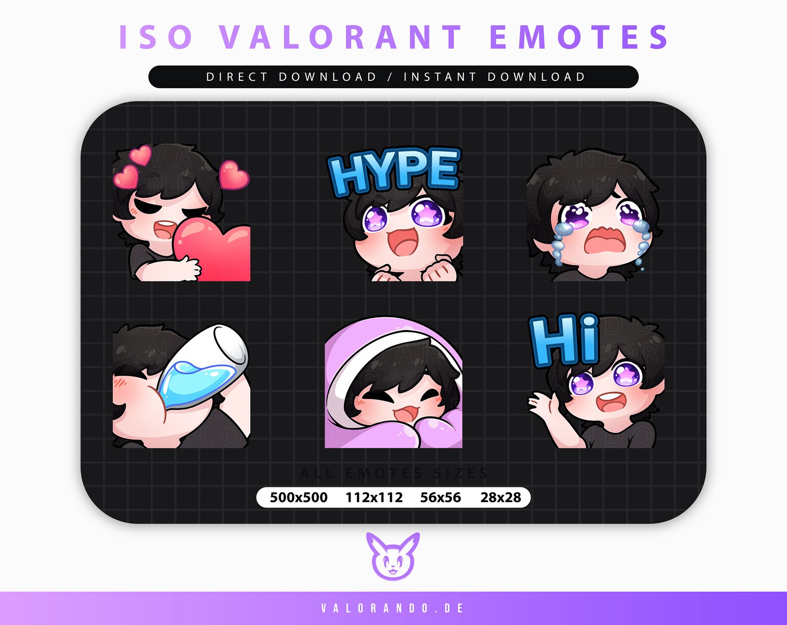 VALORANT ISO EMOTES (6) | Twitch | Discord | Youtube | Streaming | Cute ...