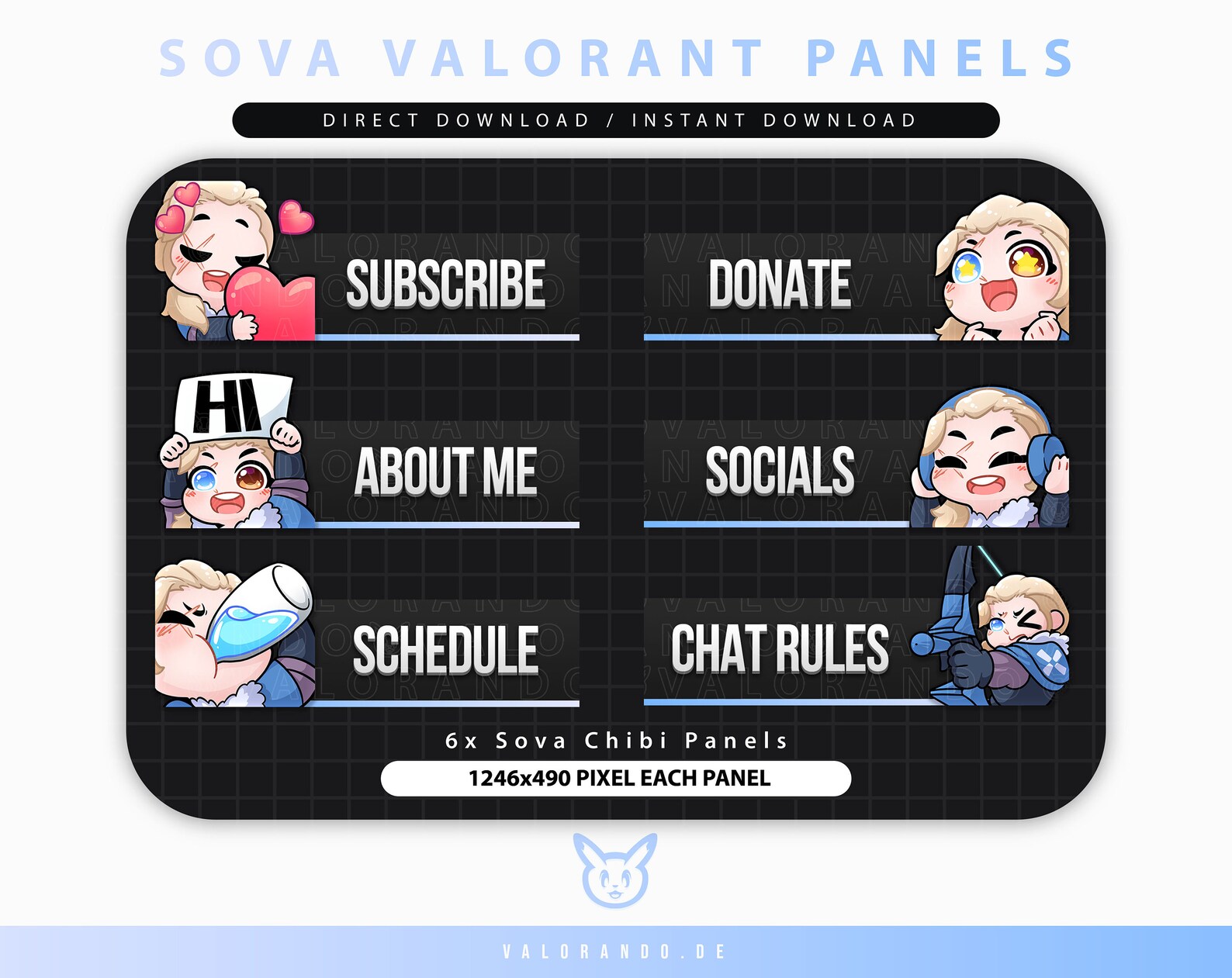 TWITCH PANELS PACK 6 Twitch Discord Youtube Streaming Cute Chibi Sova Emoji Emote Valorant Panel ...