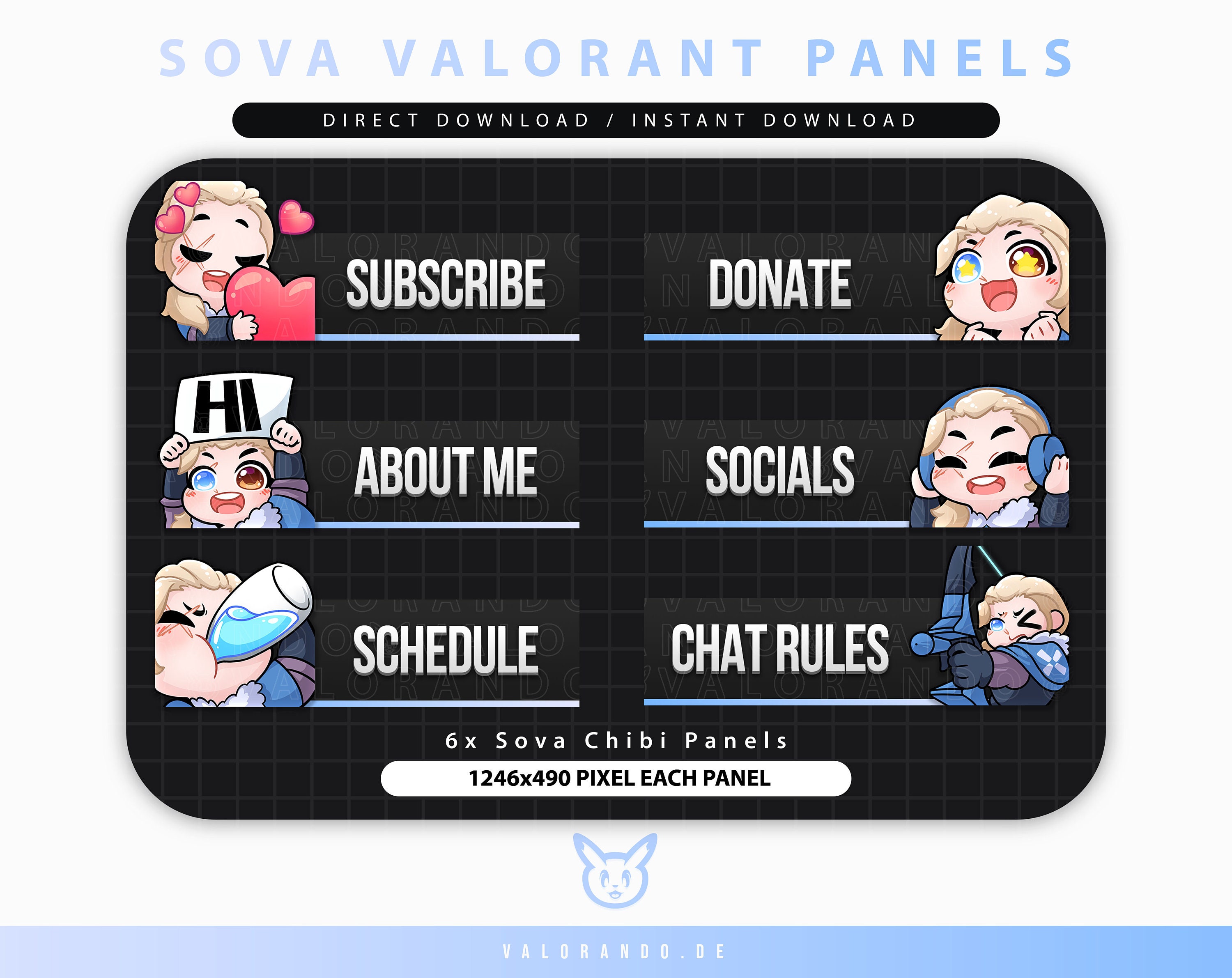TWITCH PANELS PACK 6 Twitch Discord Youtube Streaming Cute Chibi Sova ...