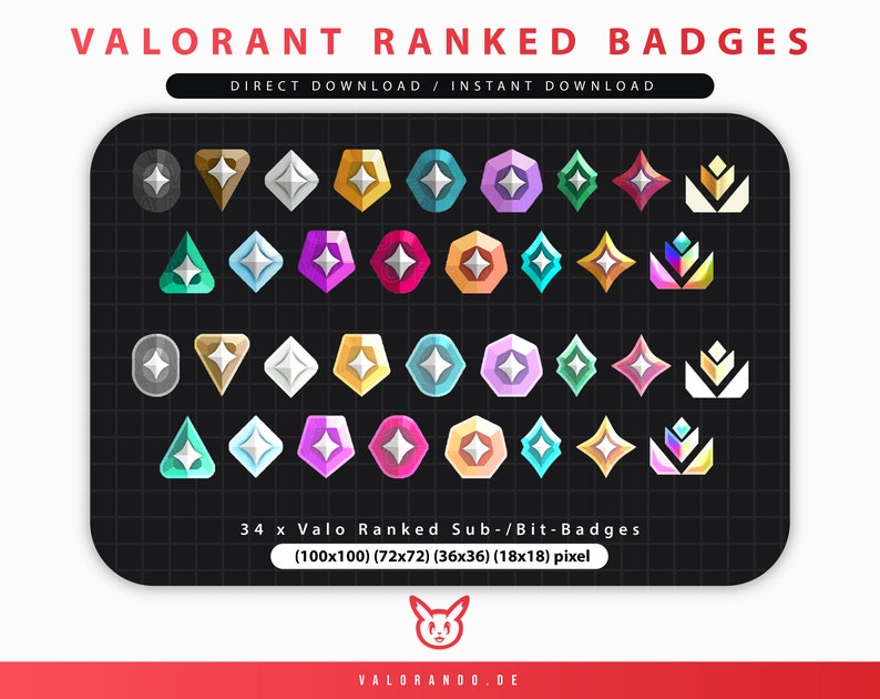 Valorant Badges Ranks (34) + Extra Ranked Badges | Bit/sub Badges ...