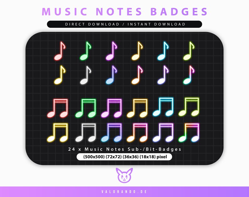 MUSIC NOTES BADGES (24) Music Emotes | Cheer/sub Badges Twitch Music ...