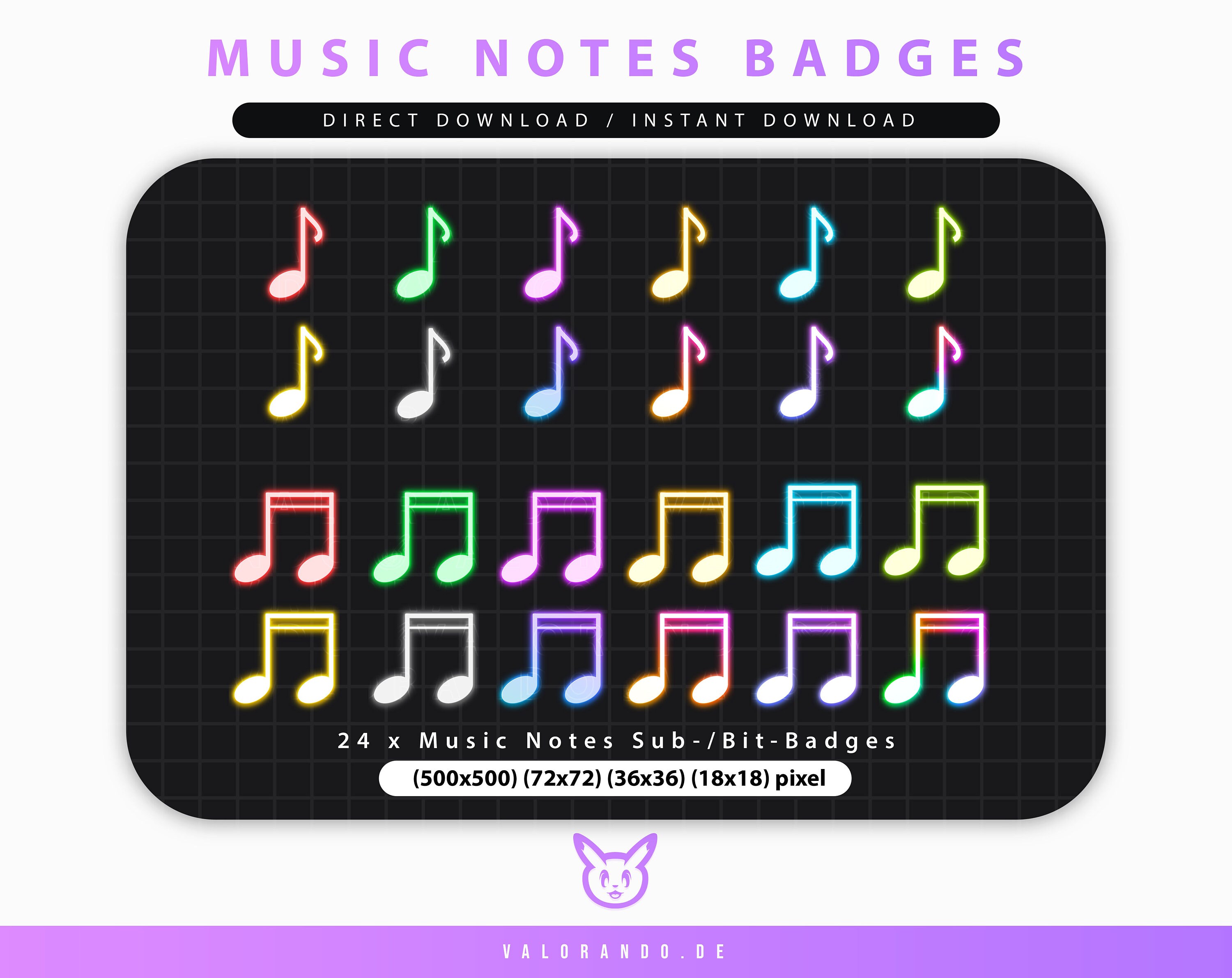 MUSIC NOTES BADGES (24) Music Emotes | Cheer/sub Badges Twitch Music ...