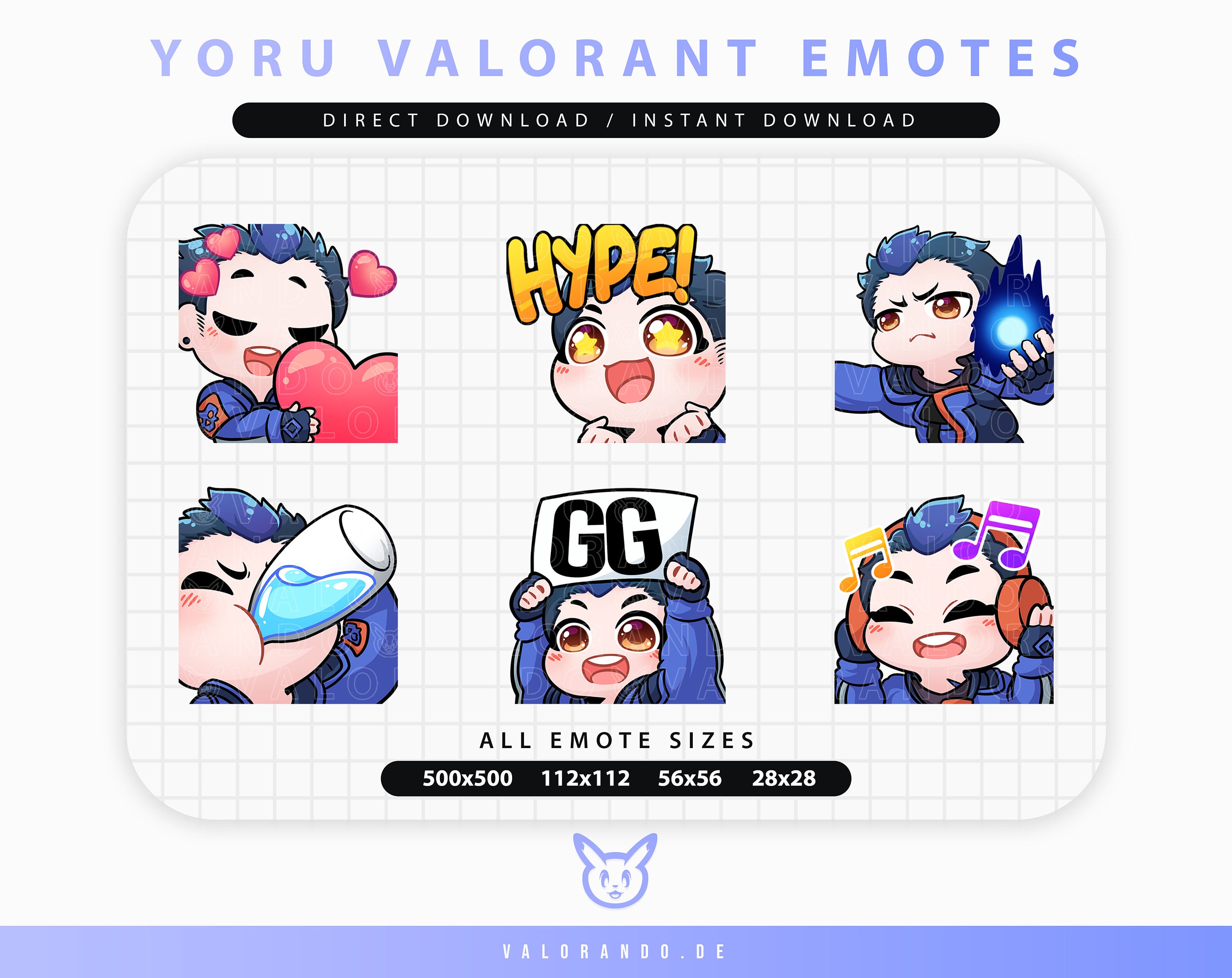 VALORANT YORU EMOTES 6 Twitch Discord Youtube Streaming Cute Chibi Yoru ...