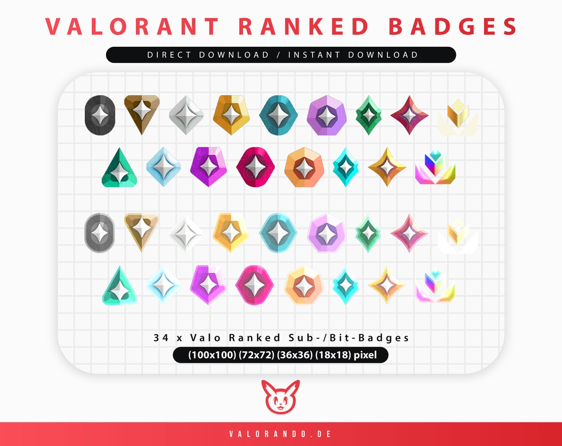 Valorant Badges Ranks (34) + Extra Ranked Badges | Bit/sub Badges ...