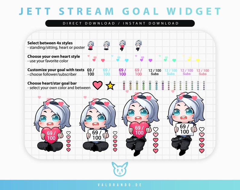 Stream Goal Widget Jett Valorant Widget Overlay for OBS & Streamlabs ...