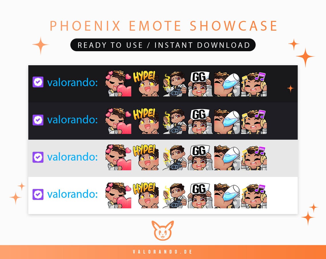 VALORANT PHOENIX EMOTES 6 Twitch Discord Youtube - Etsy