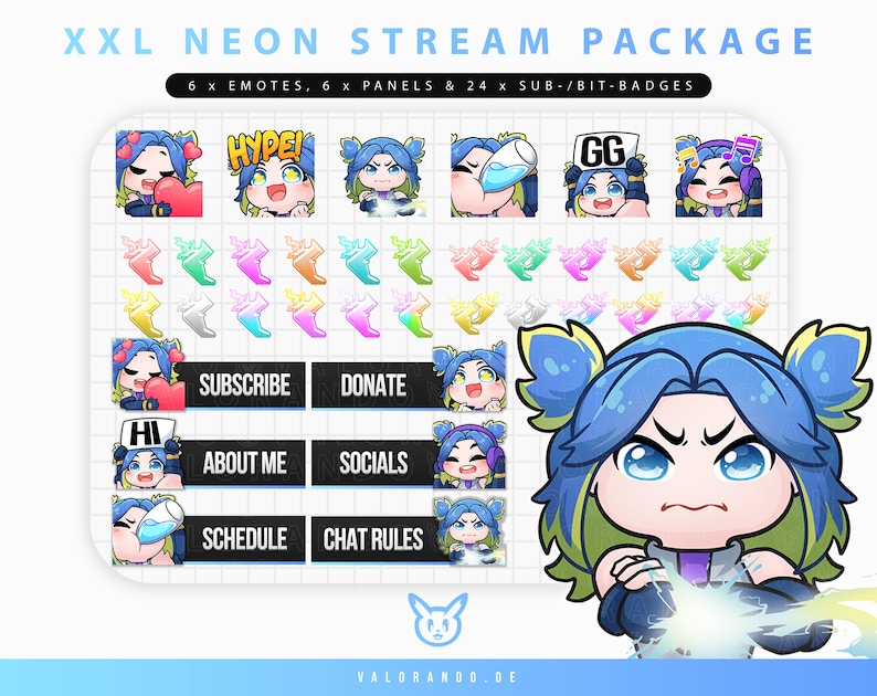 XXL STREAM PACKAGE Neon Valorant Emotes, Panels and Sub-/bit-badges ...