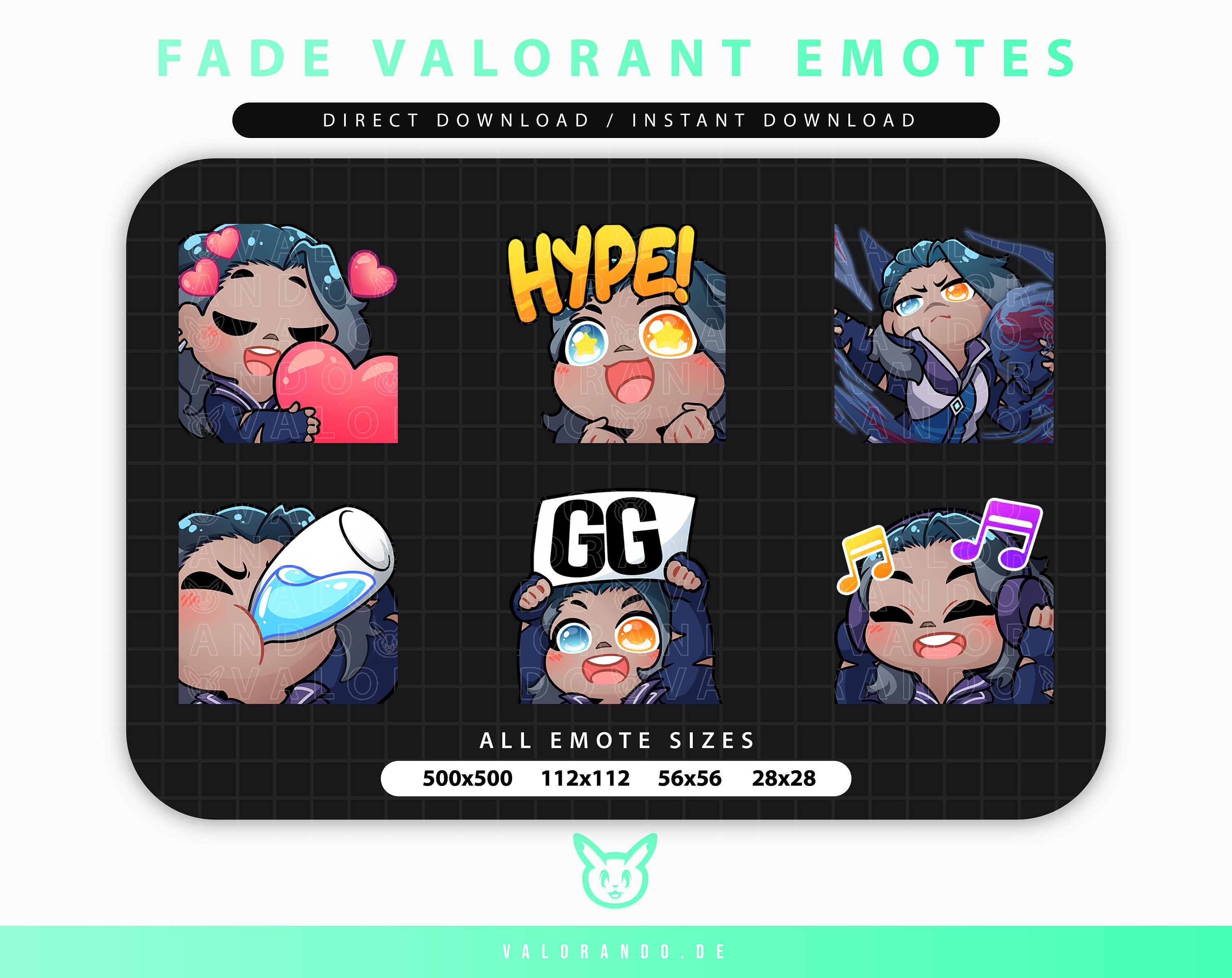 VALORANT FADE EMOTES 6 Twitch Discord Youtube Streaming Cute Chibi Fade ...
