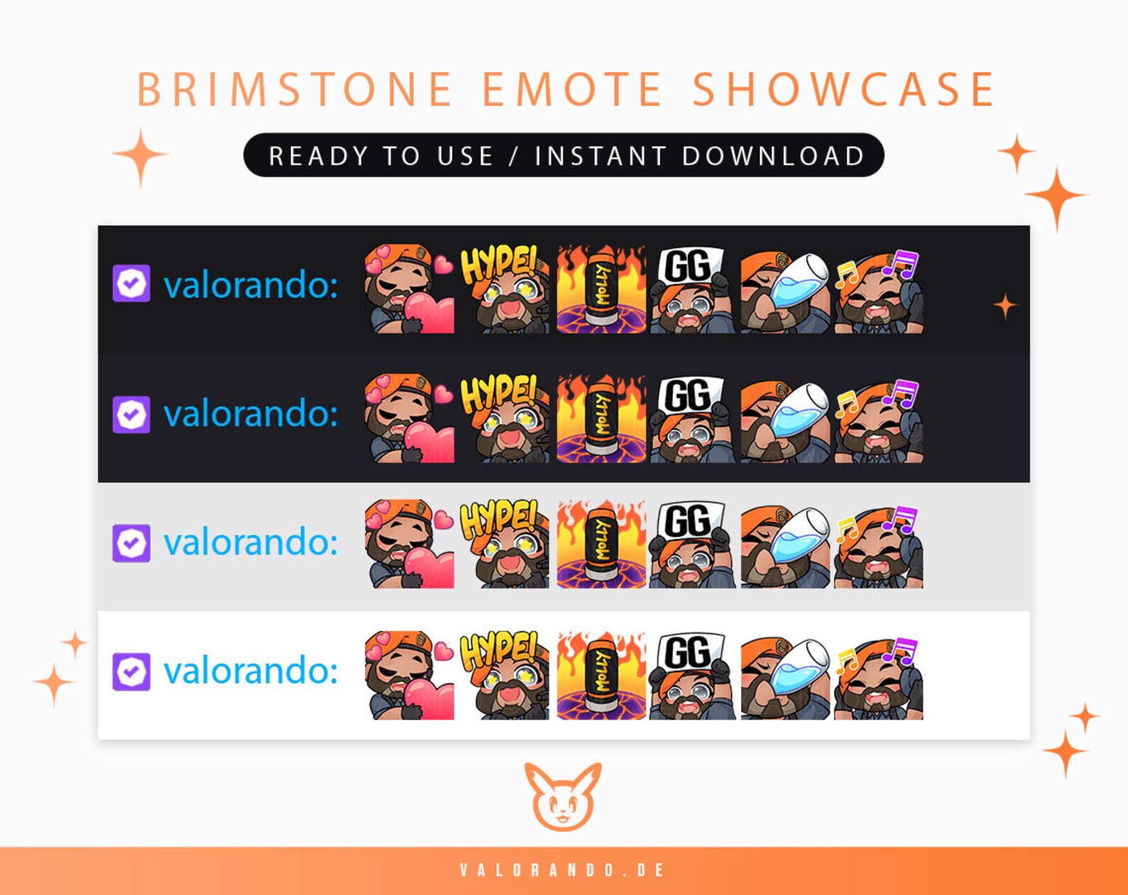 VALORANT BRIMSTONE EMOTES (6) | Twitch | Discord | Youtube | Streaming ...