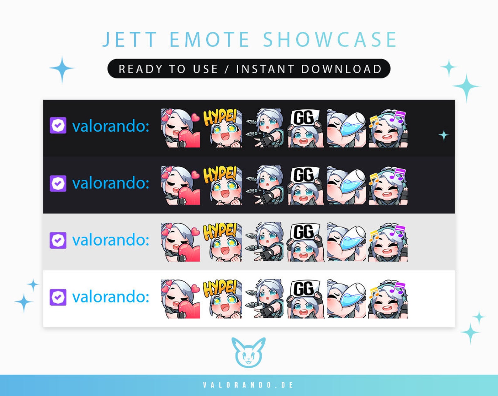 XXL STREAM PACKAGE Jett Valorant Emotes, Panels and Sub-/bit-badges ...