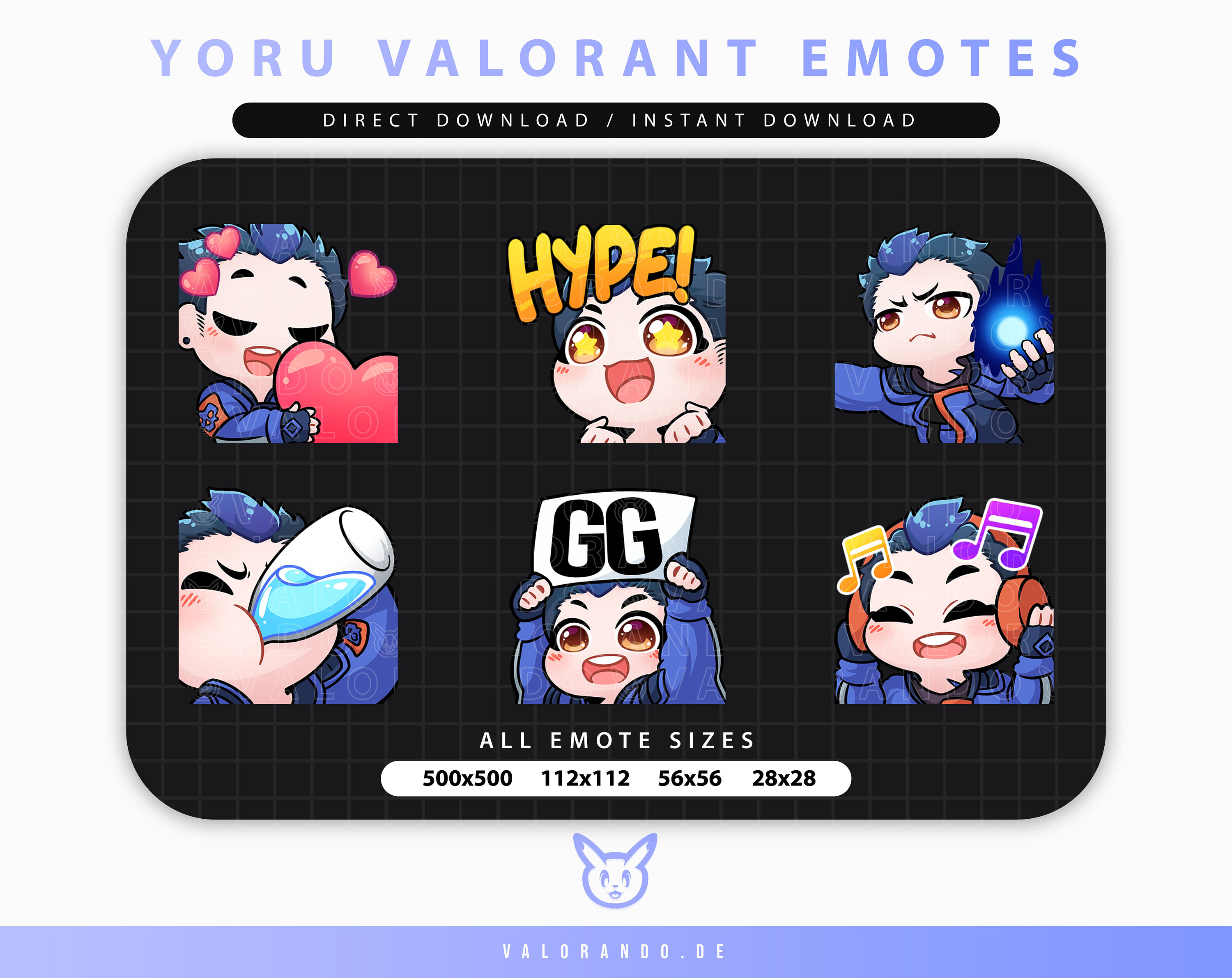 VALORANT YORU EMOTES 6 Twitch Discord Youtube Streaming Cute Chibi Yoru ...