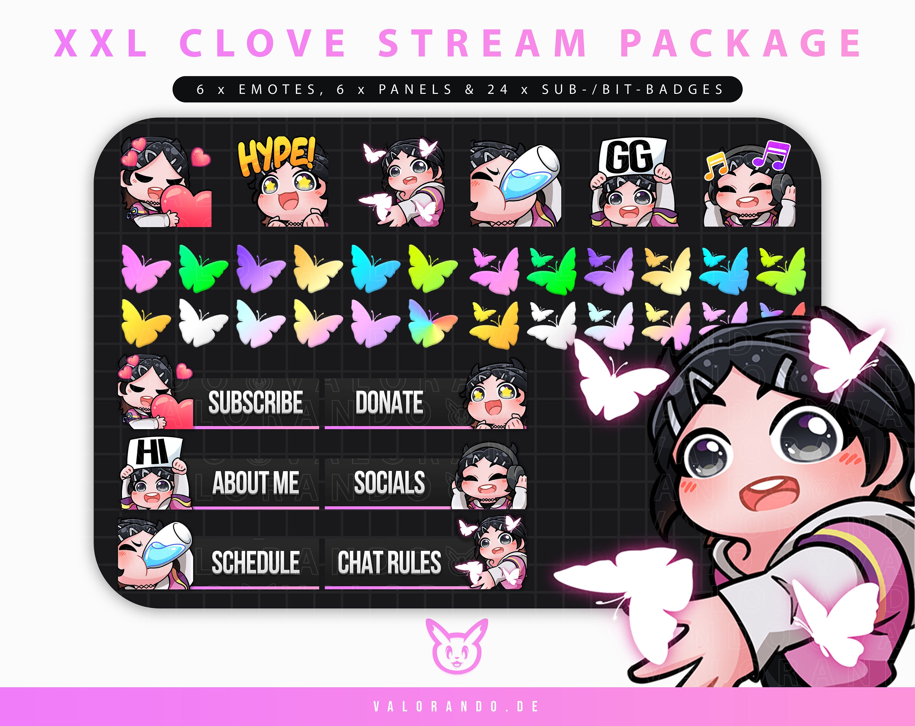 XXL STREAM PACKAGE Clove Valorant Emotes, Panels and Sub-/bit-badges ...