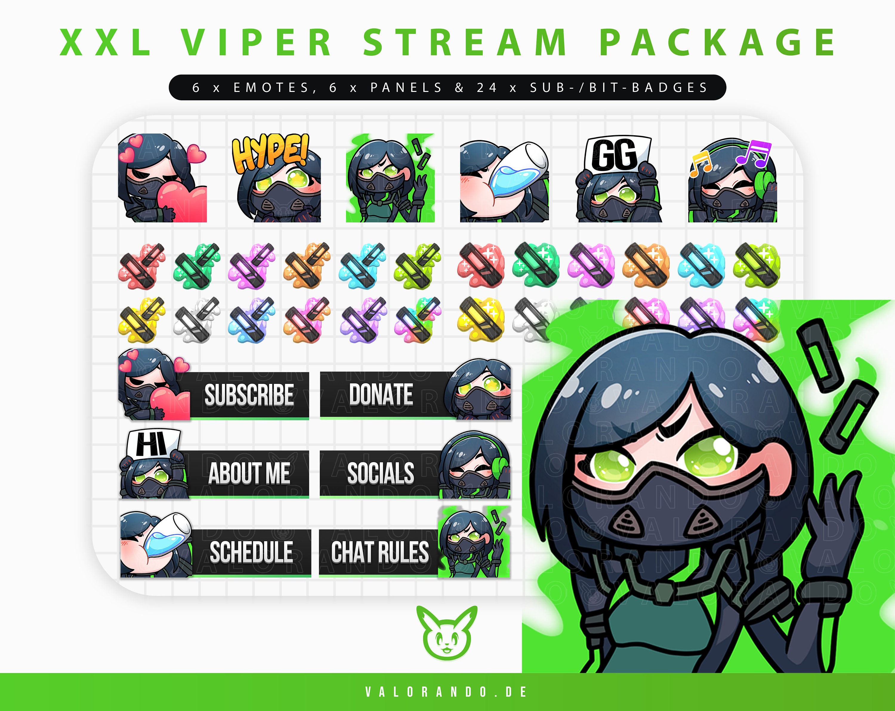 XXL STREAM PACKAGE Viper Valorant Emotes, Panels and Sub-/bit-badges ...