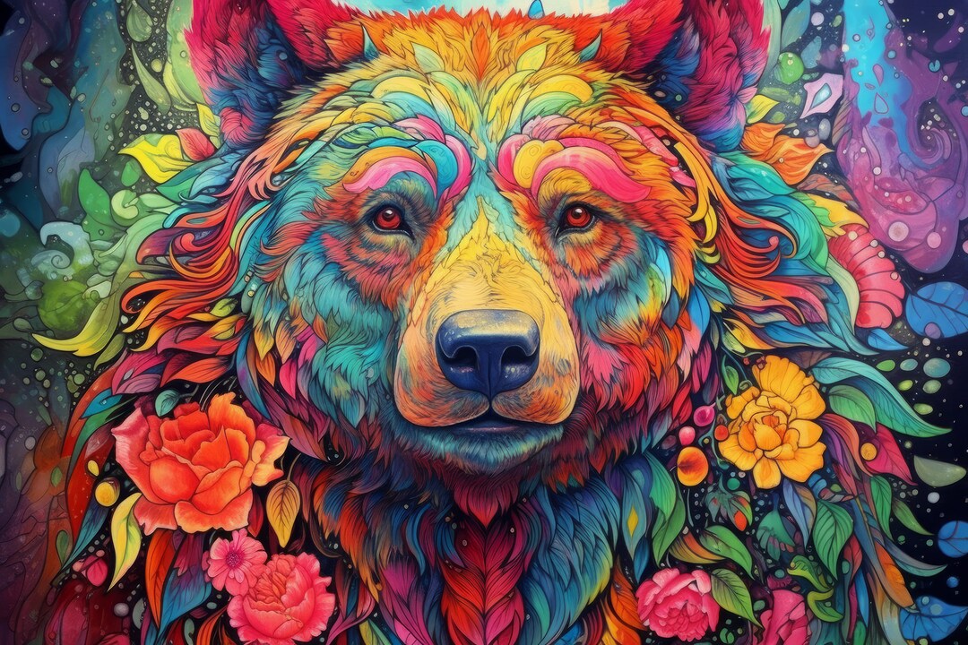 Neon Bear Psychedelia: Kaleidoscope LSD Psychedelic Art - Etsy