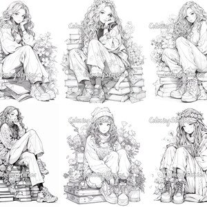 30 Girls With Books Digital Coloring Book Fashion Girls Coloring Pages ...