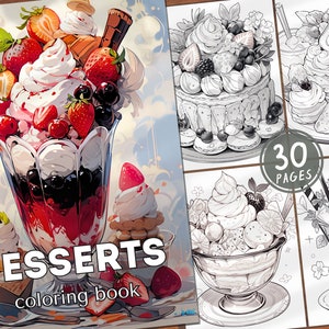 30 Desserts Digital Coloring Book Ice Cream Coloring Pages Cake ...