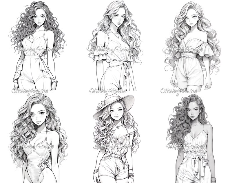 30 Women in Swimsuits Digital Coloring Book Bikini Girls Coloring Page ...