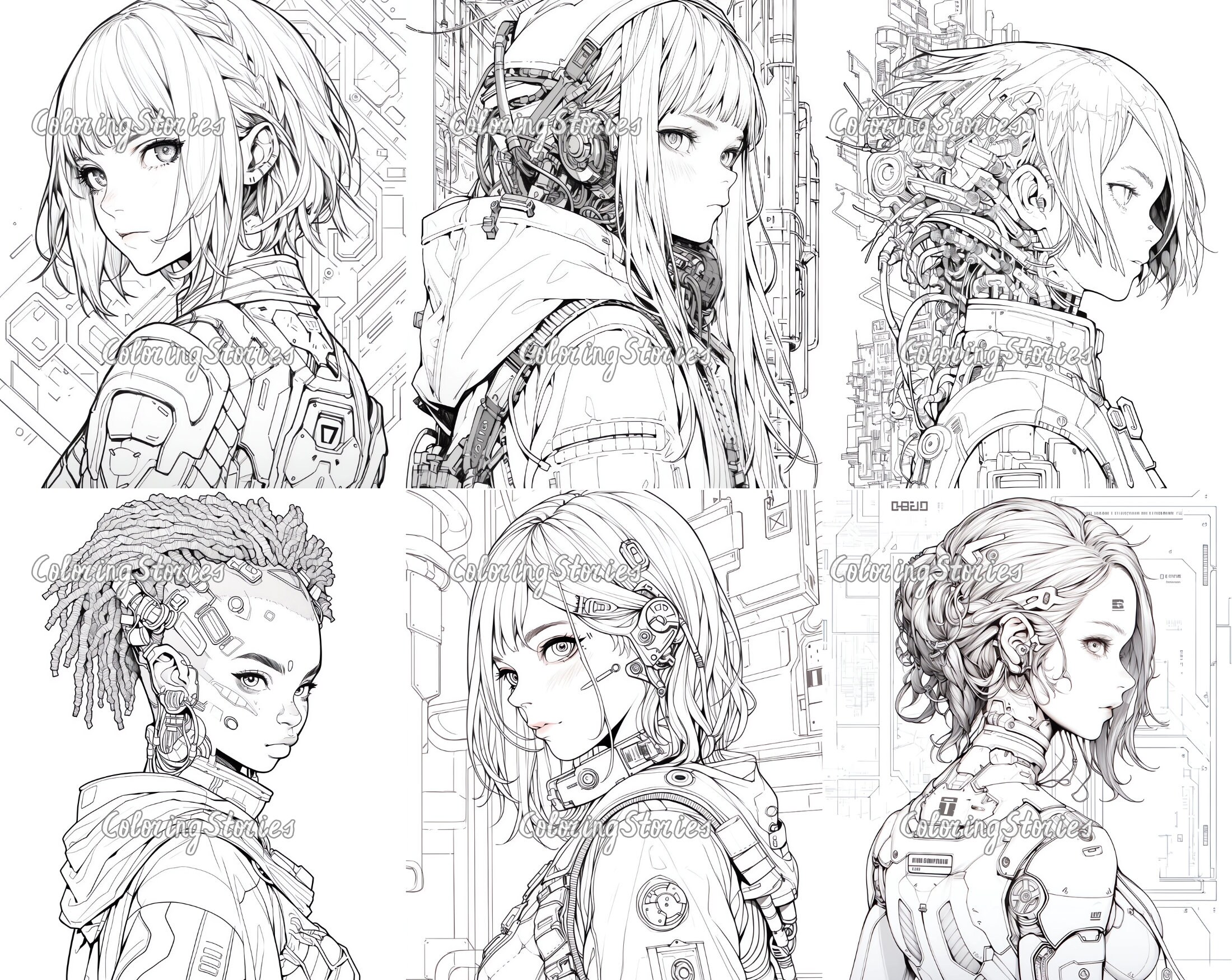 30 Cyberpunk Girls Coloring Pages for Adults Coloring Books Women ...