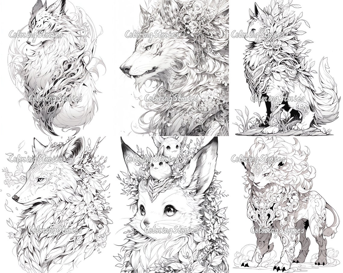 30 Fantasy Animals Coloring Pages Adults and Kids Grayscale - Etsy