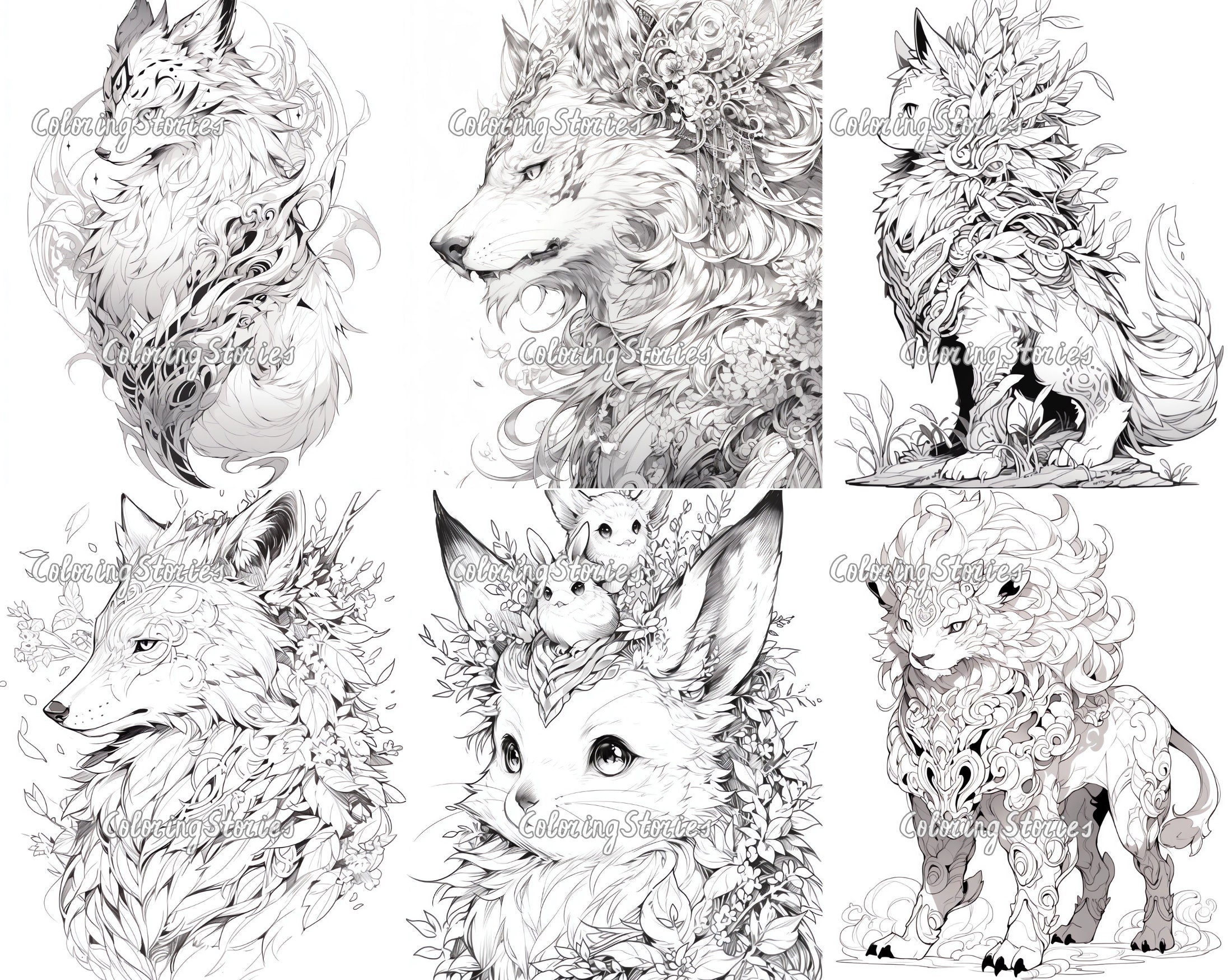 30 Fantasy Animals Coloring Pages Adults and Kids Grayscale - Etsy