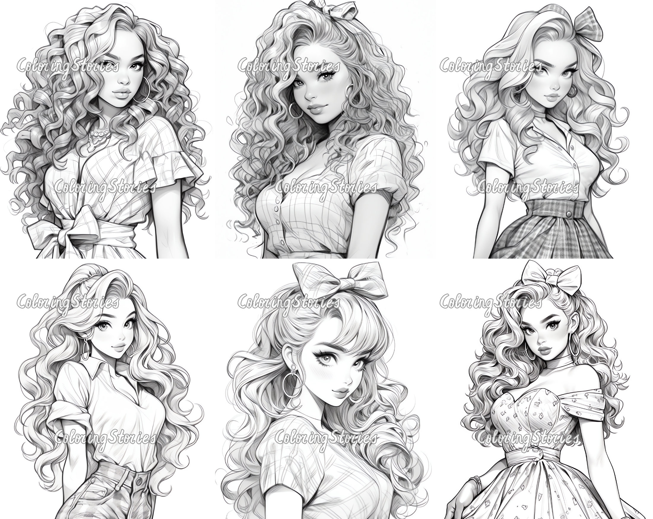 30 Pin-up Style Digital Coloring Book Fashion Girls Coloring - Etsy