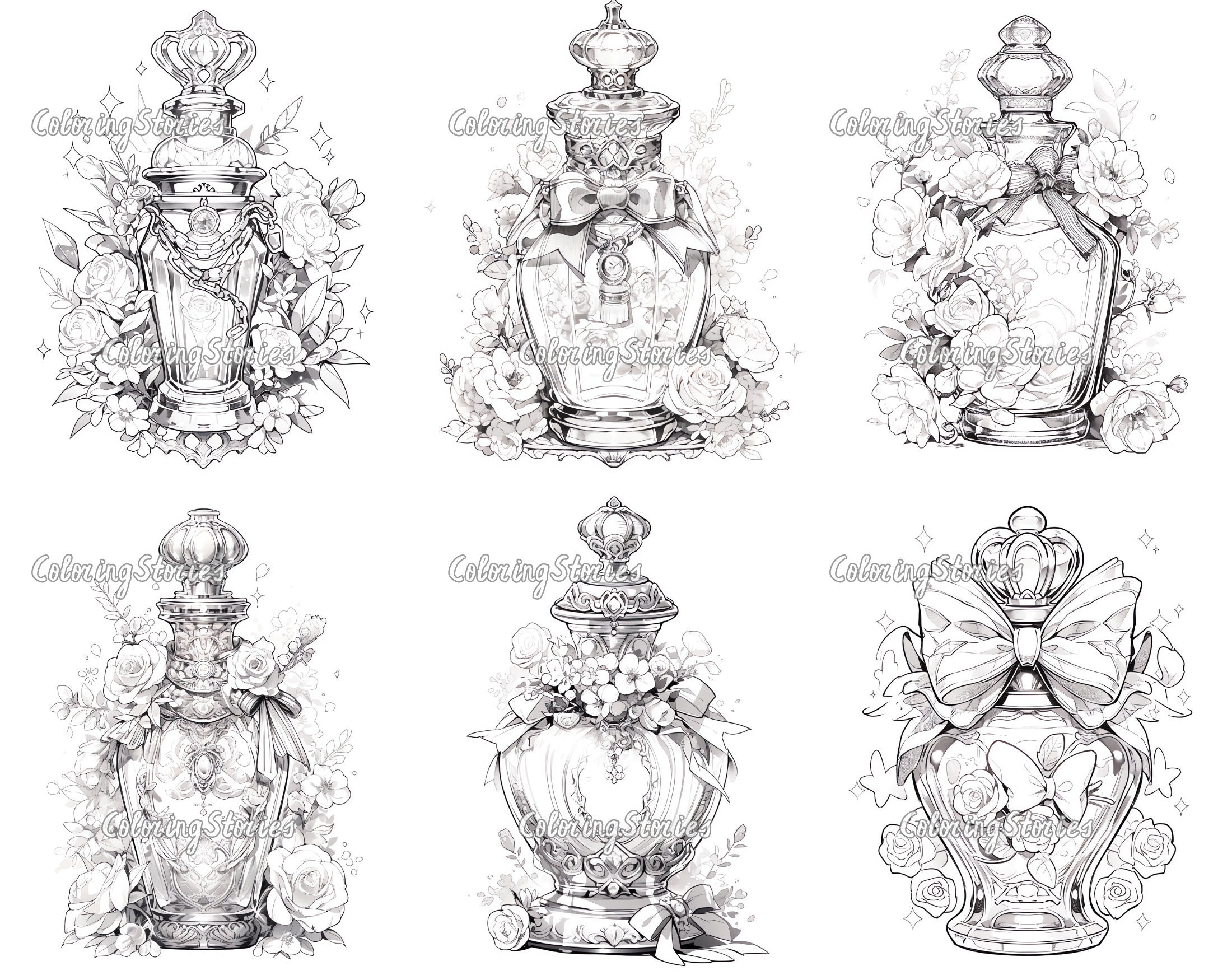 30 Perfume Bottles Part 1 Digital Coloring Book Bottles Perfume ...