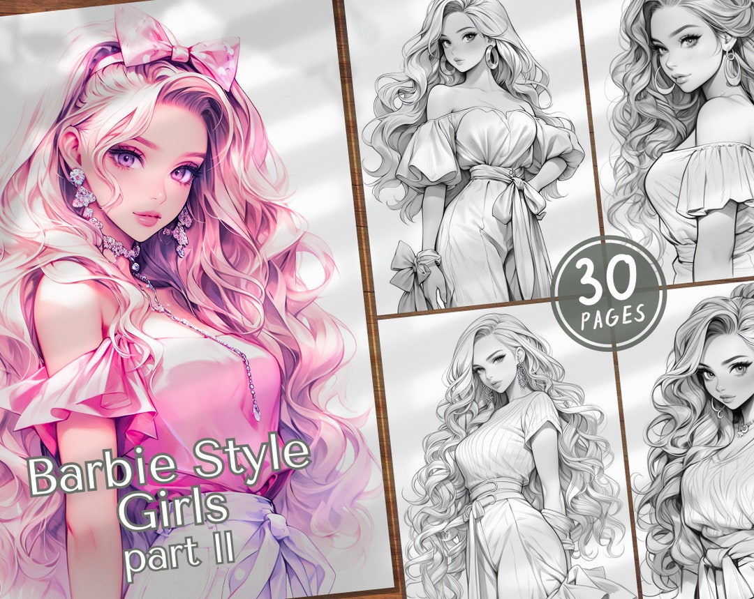 30 Barbie Style Girls Part 2 Digital Coloring Book Fashion Girls ...