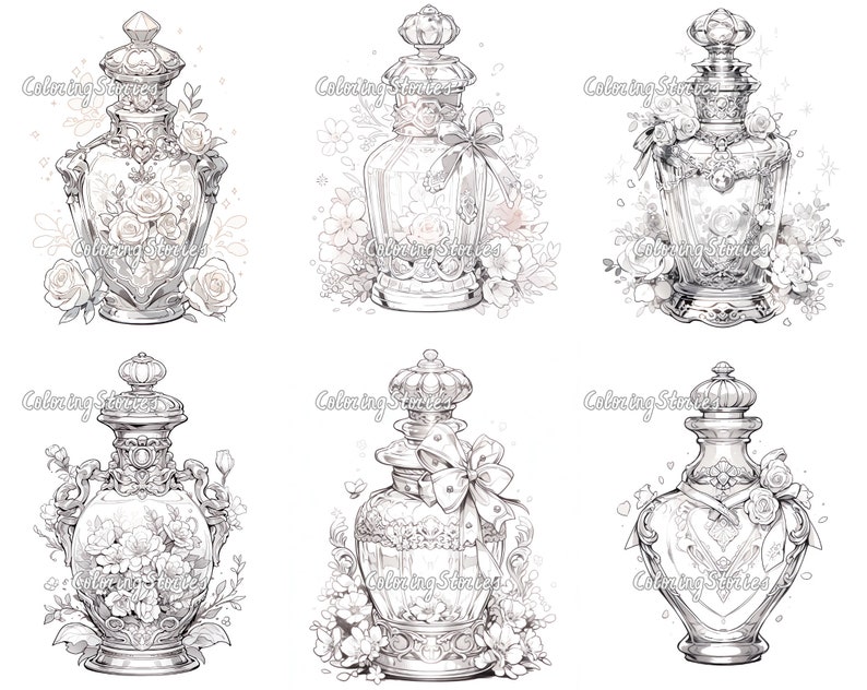 30 Perfume Bottles Part 1 Digital Coloring Book Bottles Perfume ...