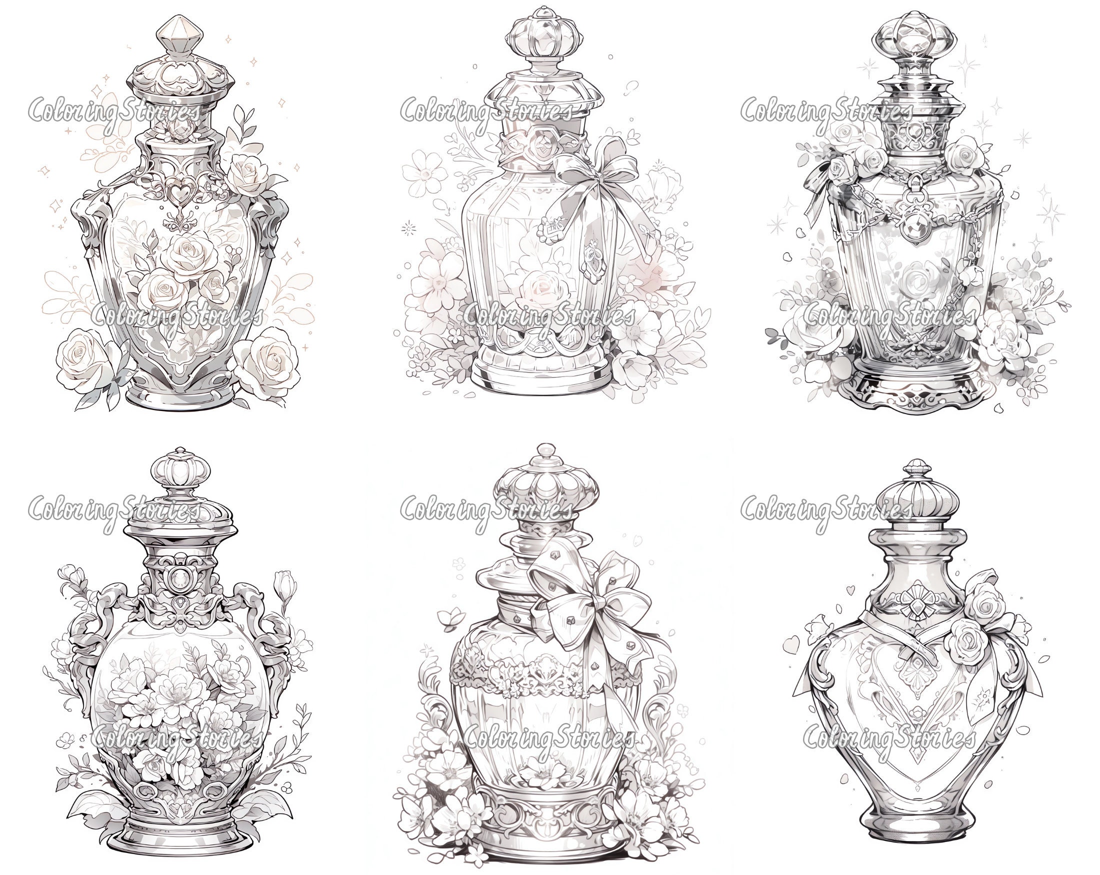30 Perfume Bottles Part 1 Digital Coloring Book Bottles Perfume ...