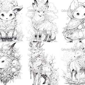 30 Fantasy Animals Coloring Pages Adults and Kids Grayscale Book Gift ...