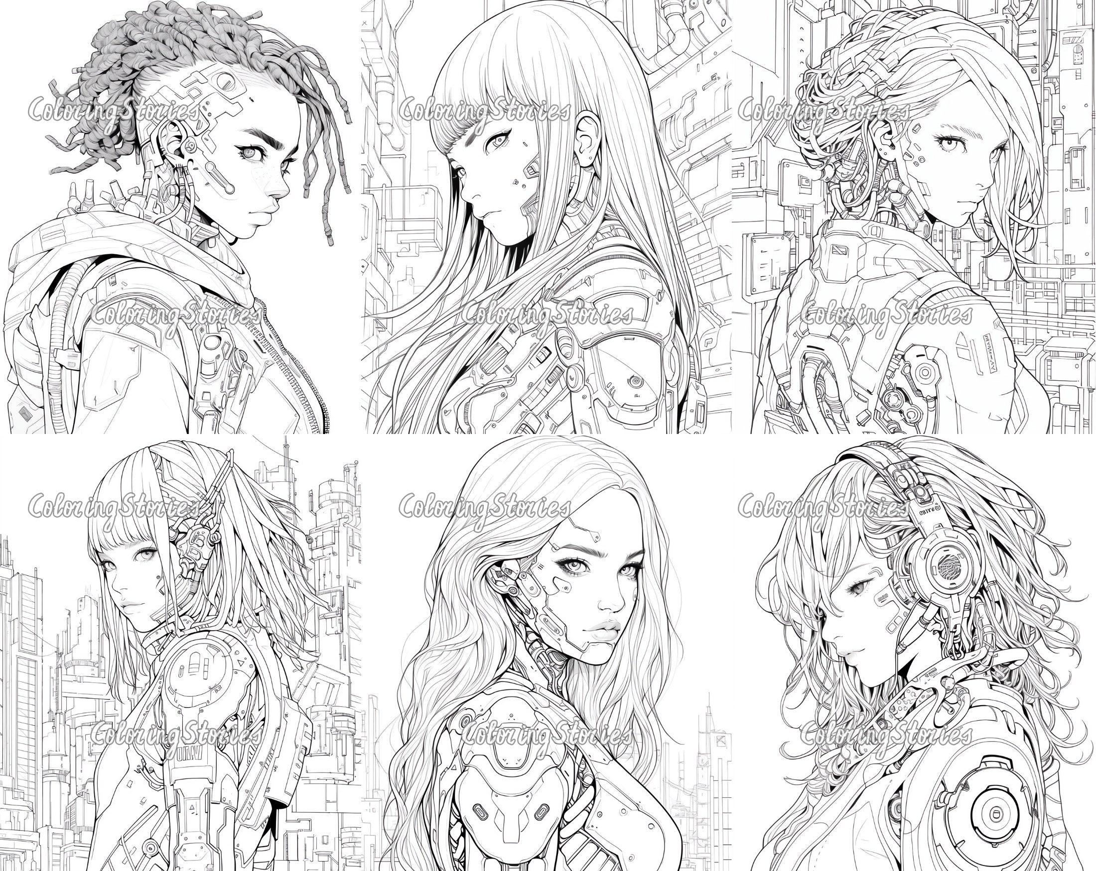 30 Cyberpunk Girls Coloring Pages for Adults Coloring Books Women ...