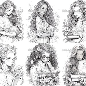 30 Girls With Books Digital Coloring Book Fashion Girls Coloring Pages ...
