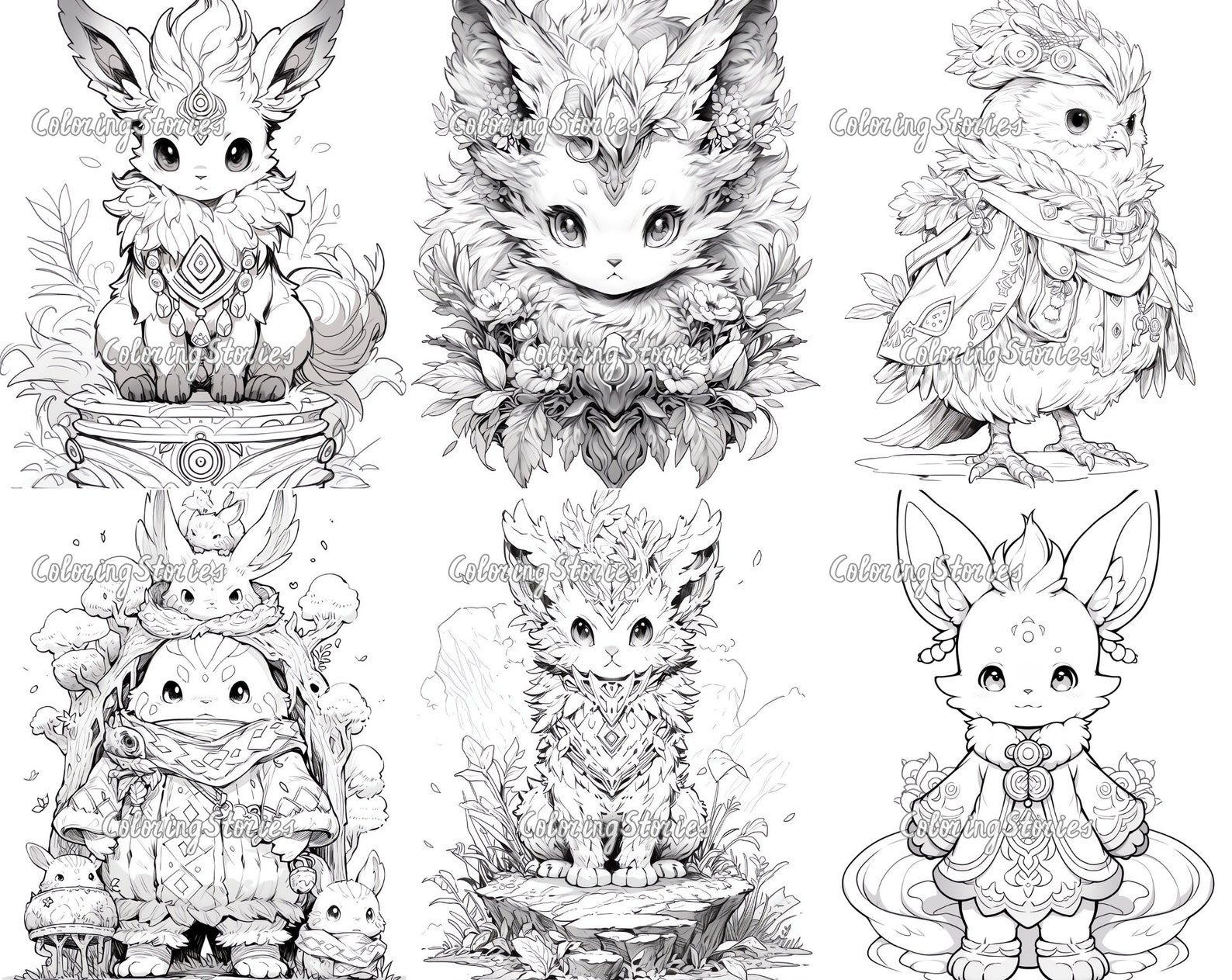 30 Fantasy Animals Coloring Pages Adults and Kids Grayscale Book Gift ...