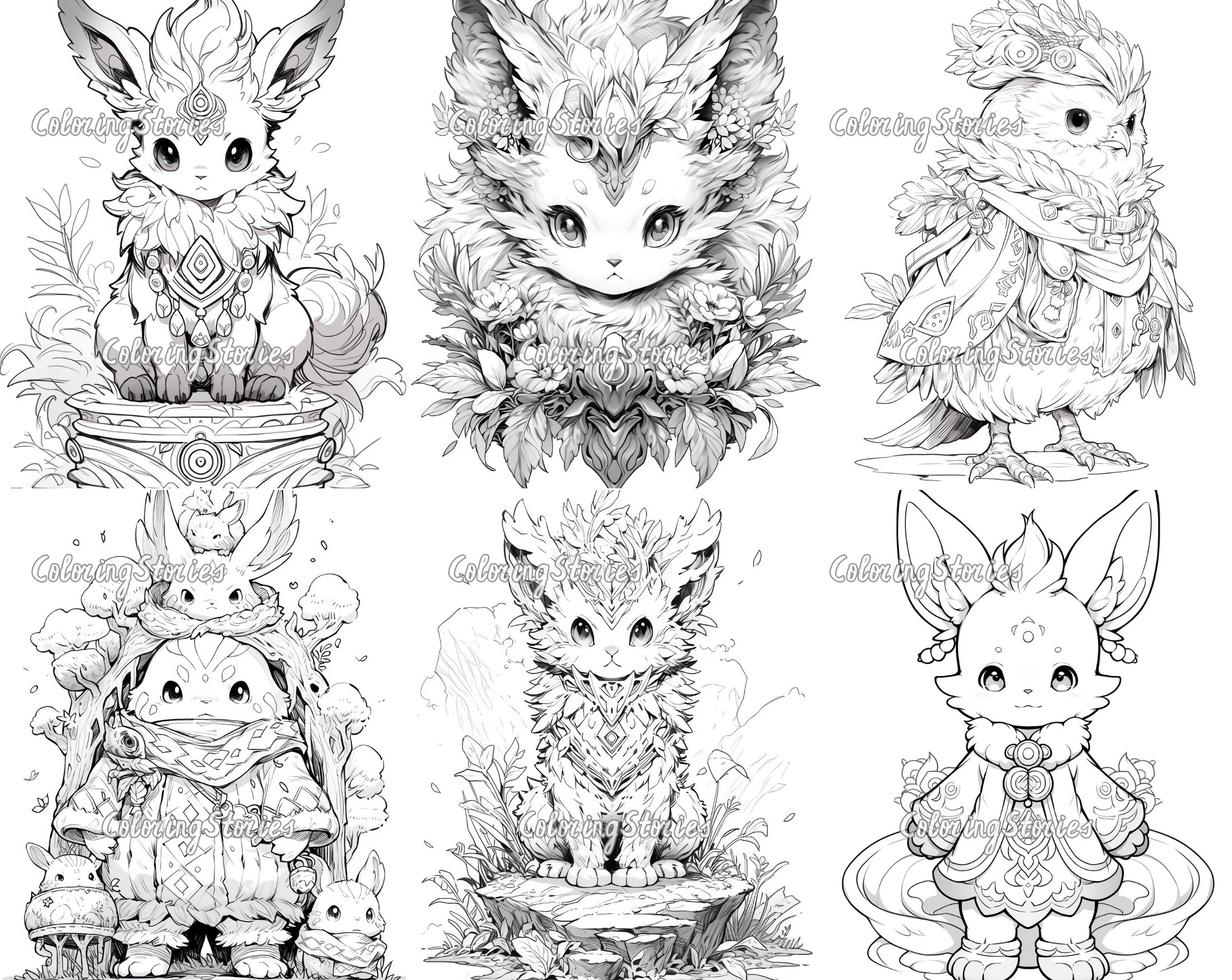 30 Fantasy Animals Coloring Pages Adults and Kids Grayscale - Etsy