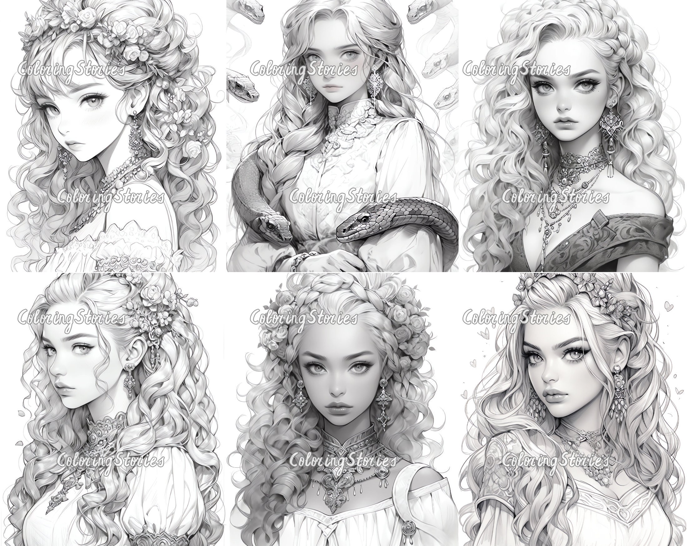 30 Princesses Part 2 Digital Coloring Book Fashion Girls Coloring Pages ...