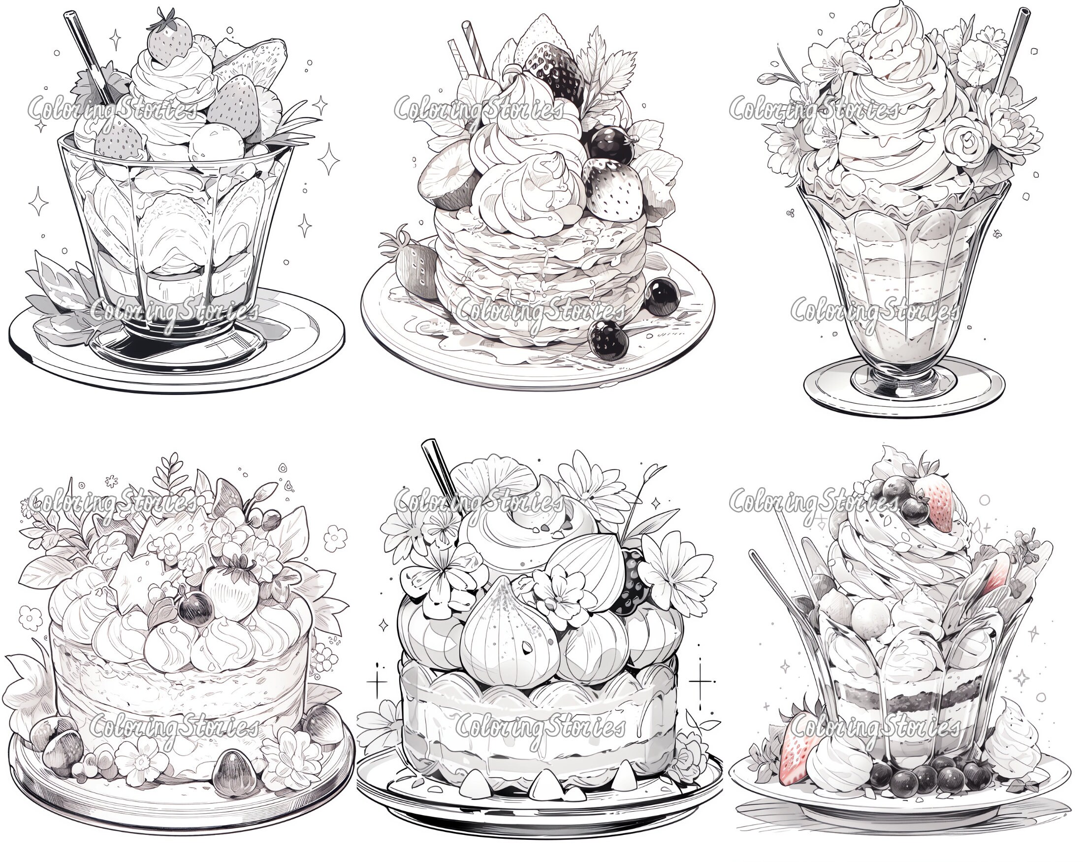 30 Desserts Digital Coloring Book Ice Cream Coloring Pages Cake ...