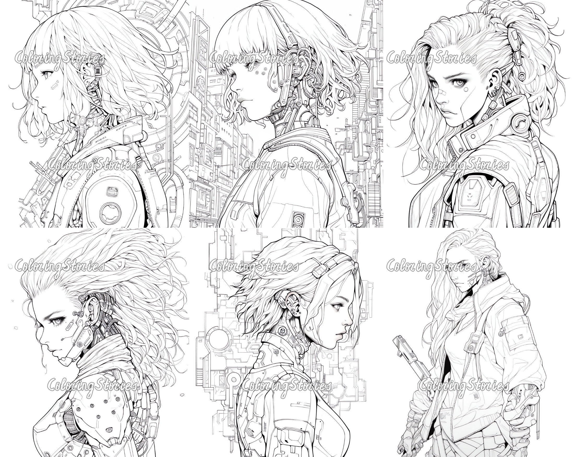 30 Cyberpunk Girls Coloring Pages for Adults Coloring Books Women ...