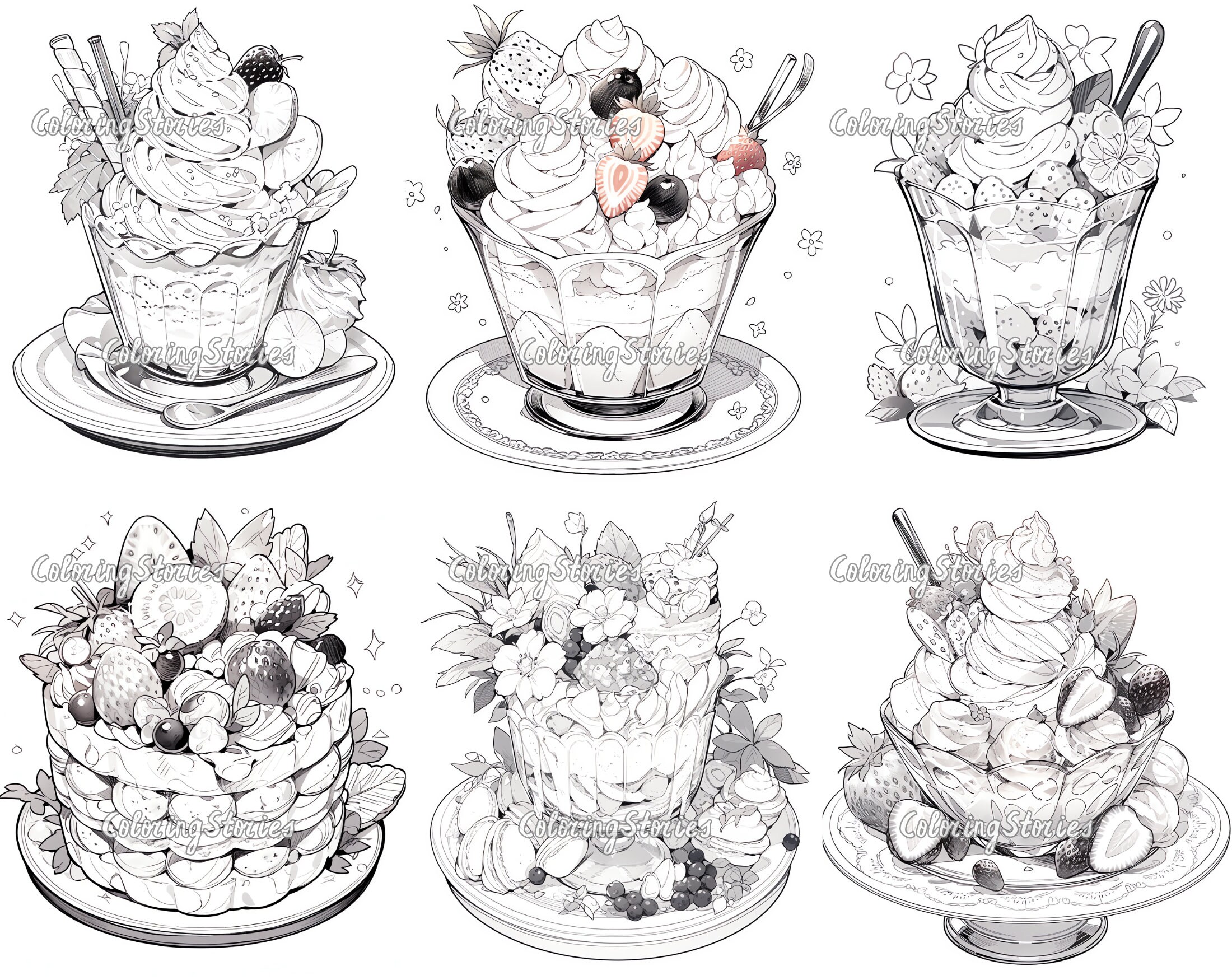 30 Desserts Digital Coloring Book Ice Cream Coloring Pages Cake ...