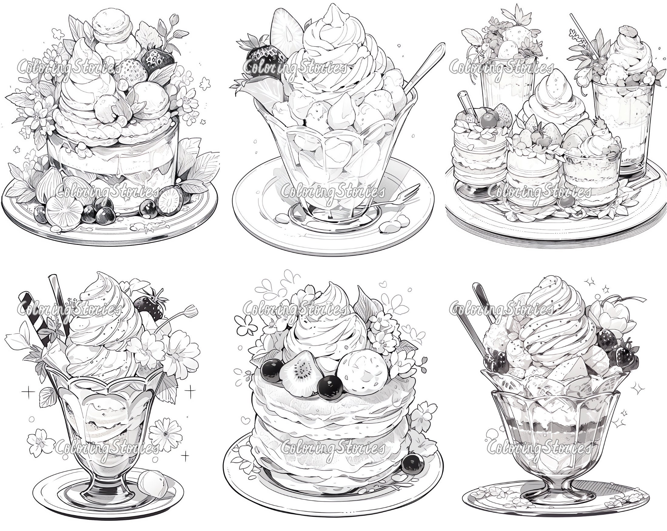 30 Desserts Digital Coloring Book Ice Cream Coloring Pages Cake ...