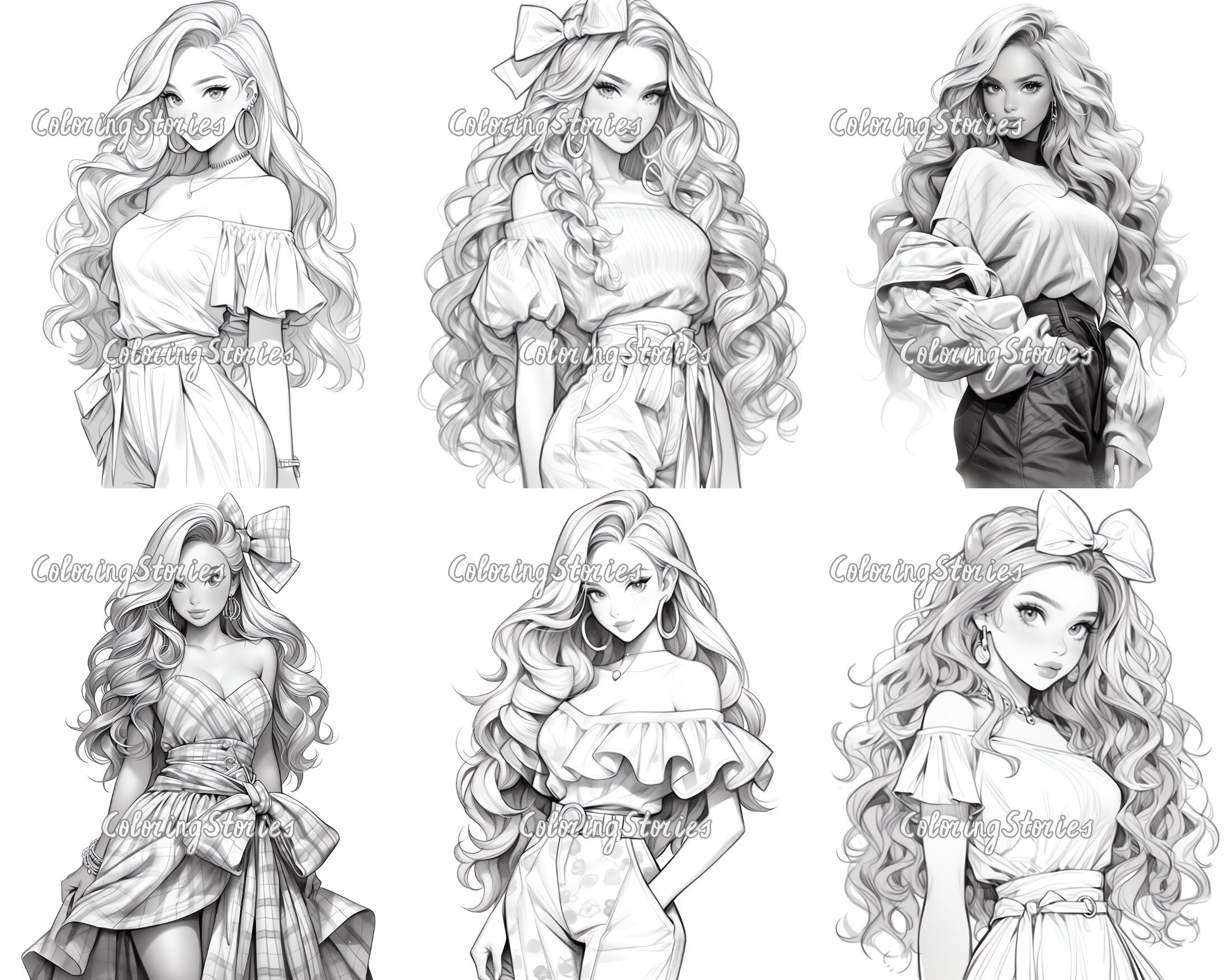 30 Barbie Style Girls Part 3 Digital Coloring Book Fashion Girls ...